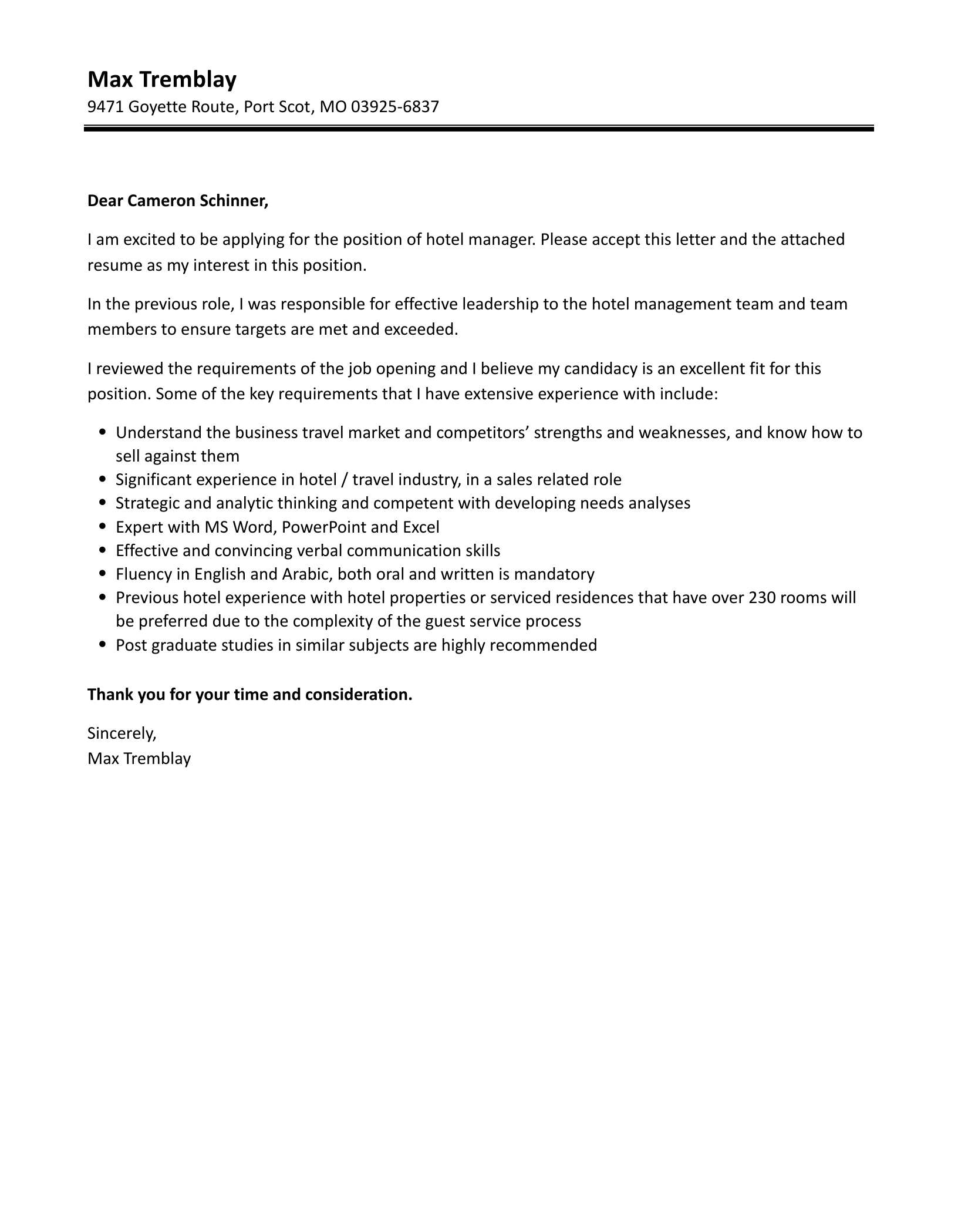 Hotel Manager Cover Letter Velvet Jobs