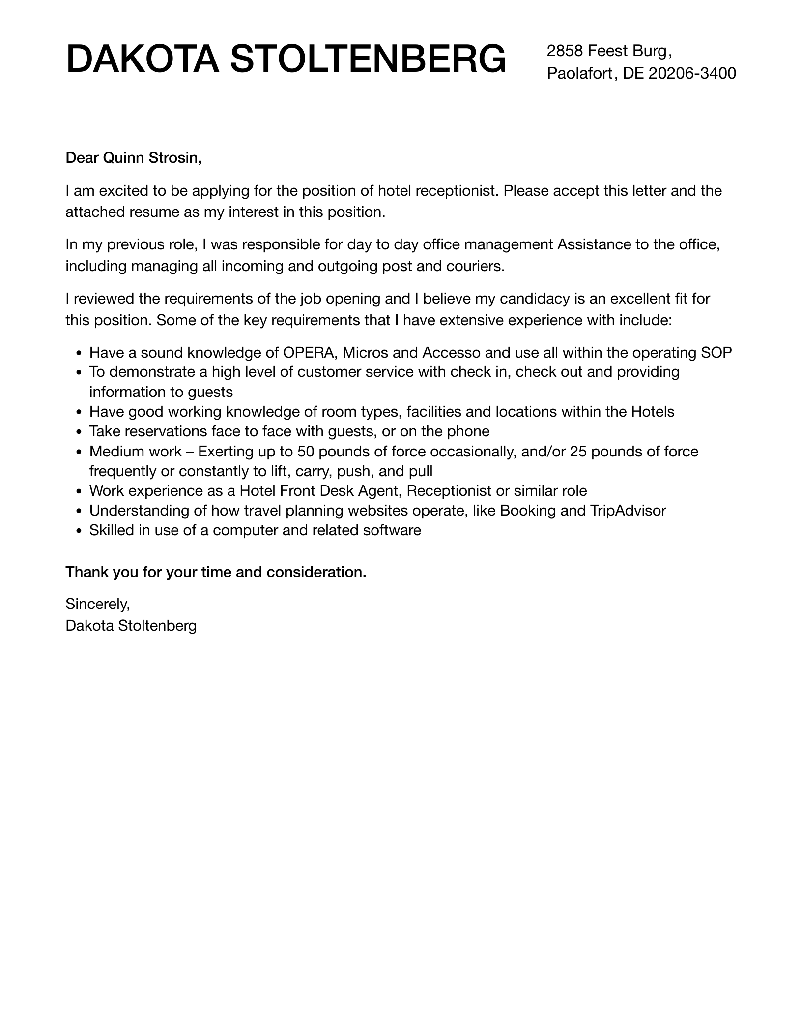 Hotel Receptionist Cover Letter Velvet Jobs