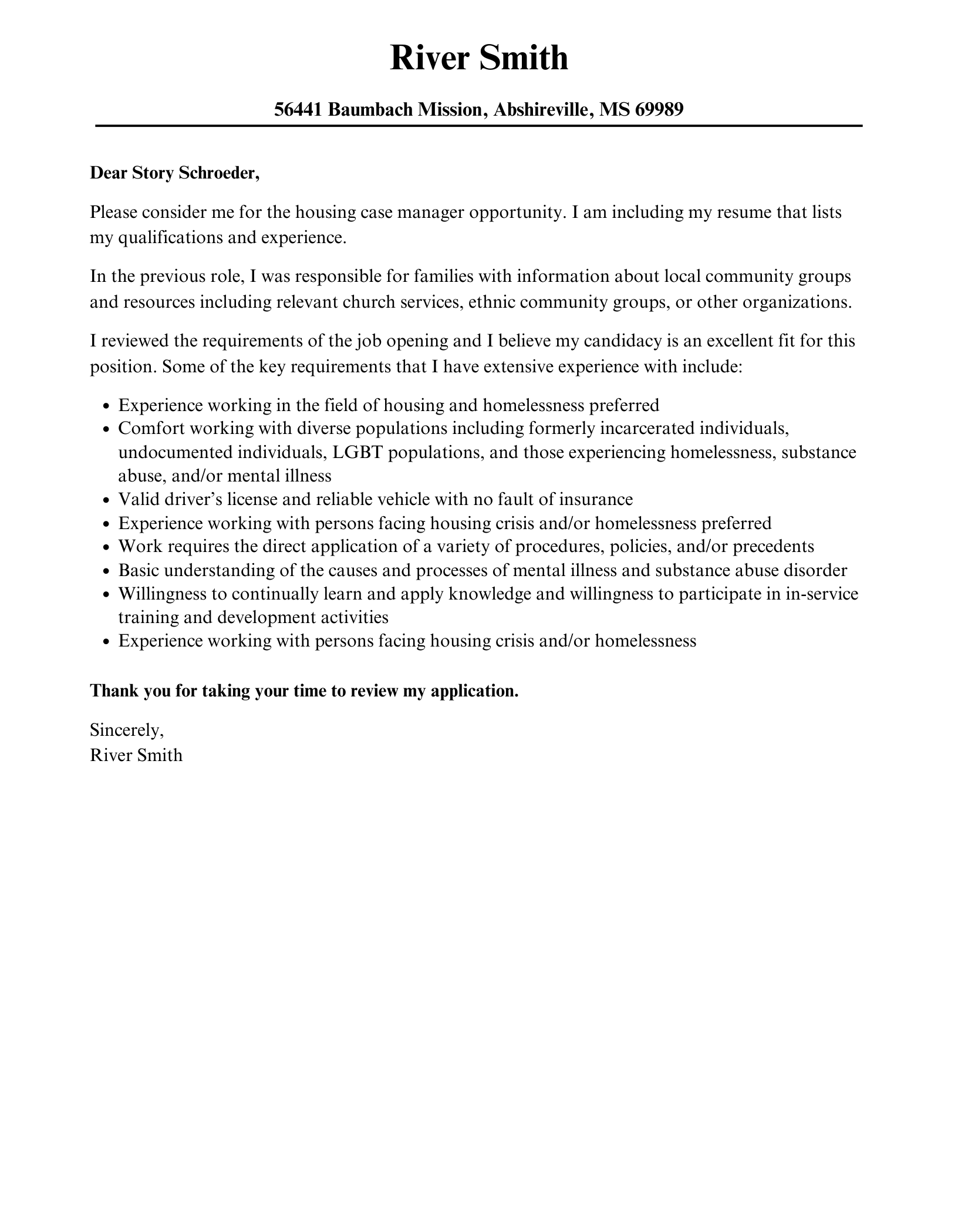 Housing Case Manager Cover Letter Velvet Jobs