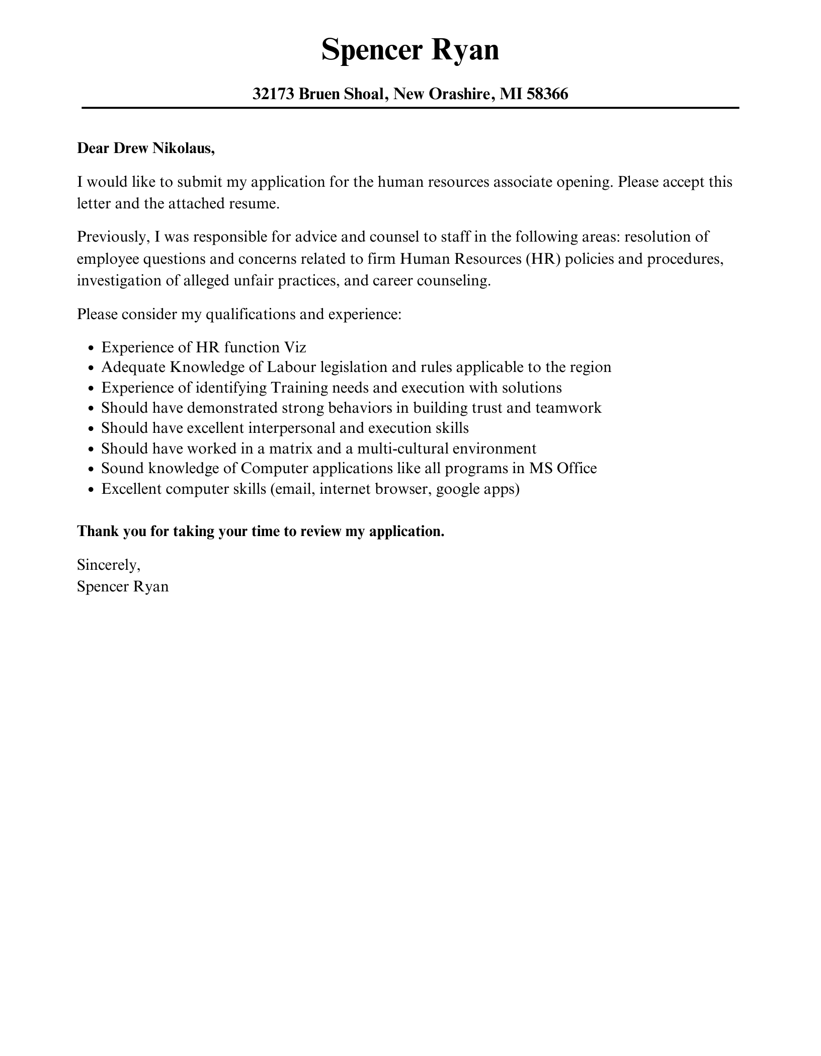 Human Resources Associate Cover Letter Velvet Jobs