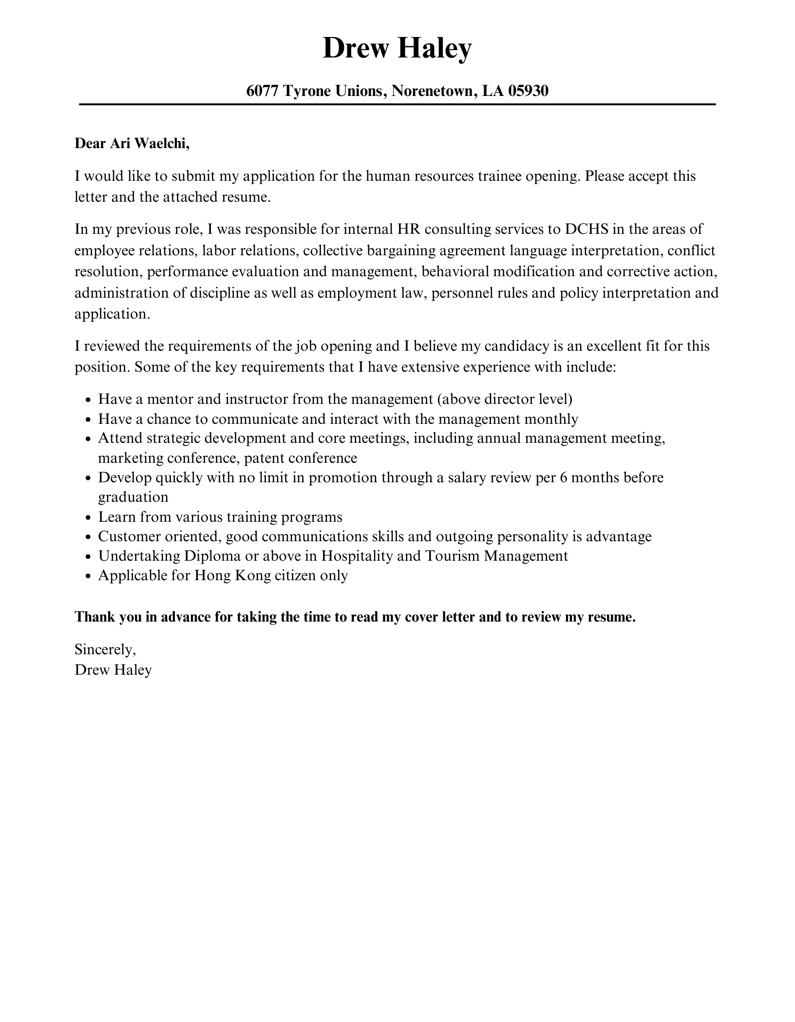Human Resources Trainee Cover Letter Velvet Jobs