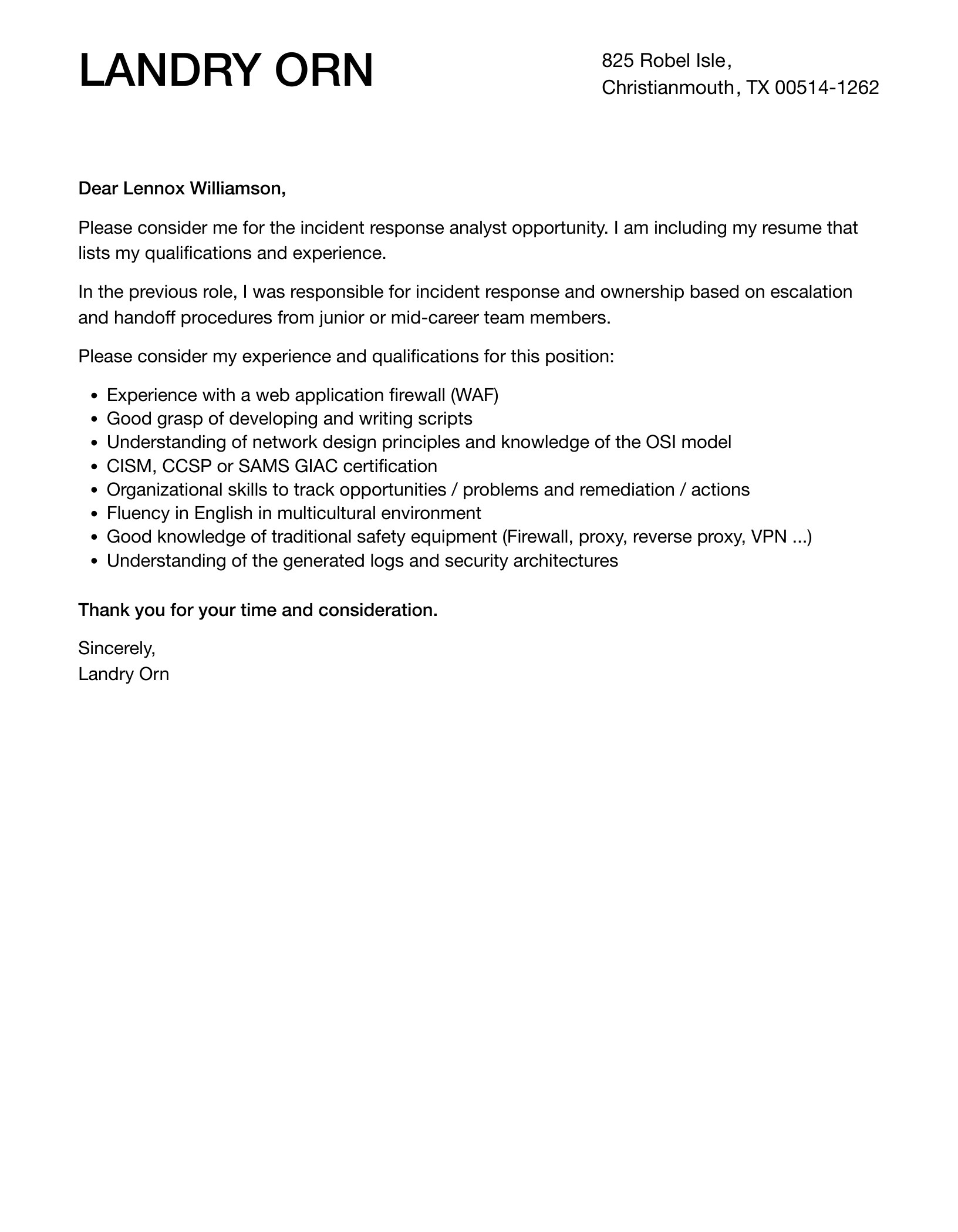 Incident Response Analyst Cover Letter Velvet Jobs