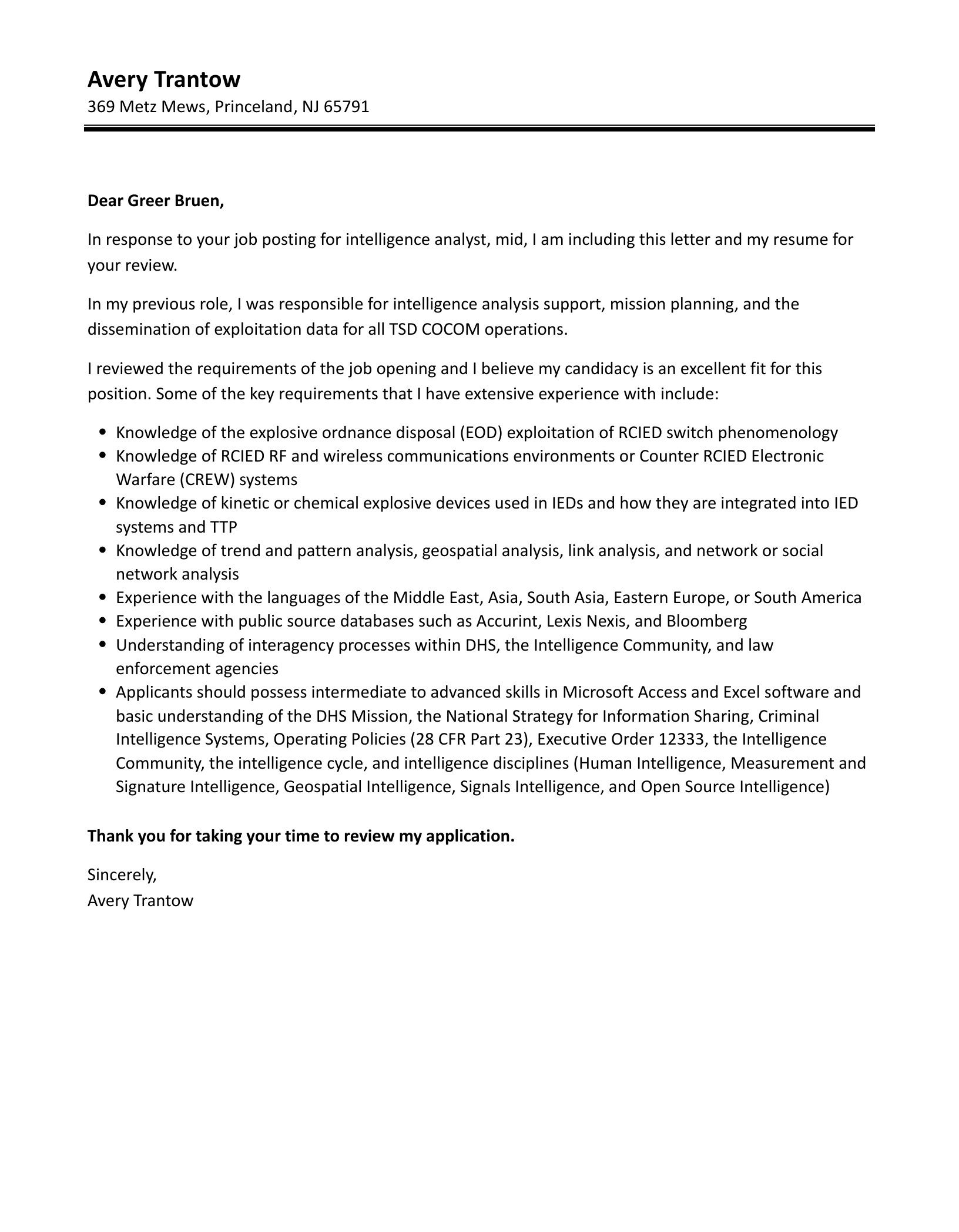 Intelligence Analyst Mid Cover Letter Velvet Jobs