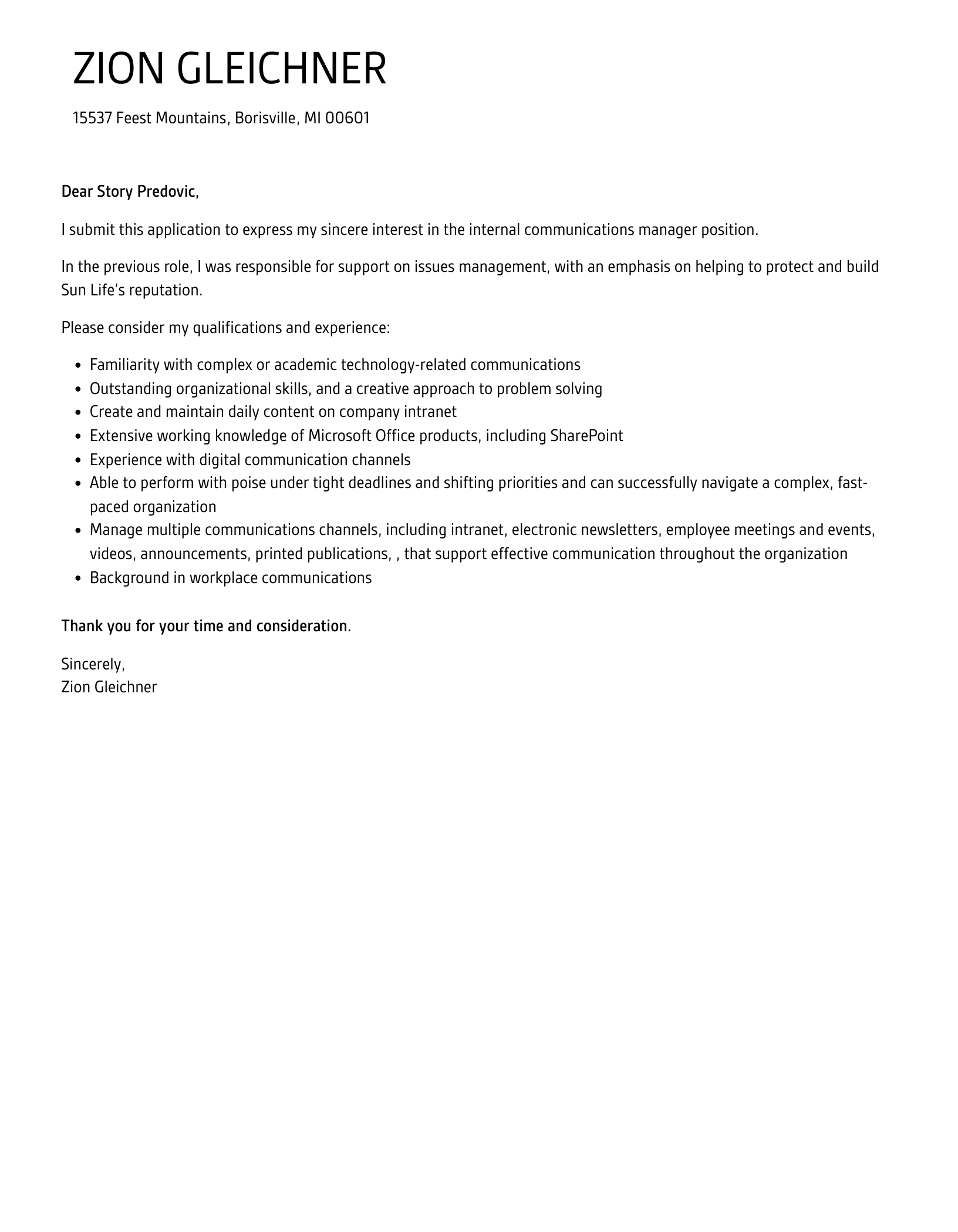 Internal Communications Manager Cover Letter Velvet Jobs