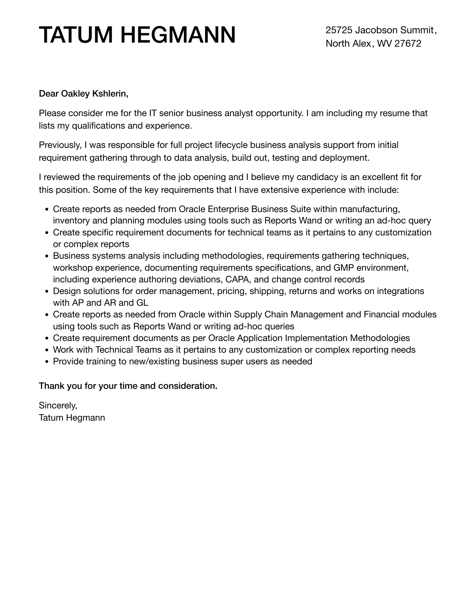 IT Senior Business Analyst Cover Letter Velvet Jobs
