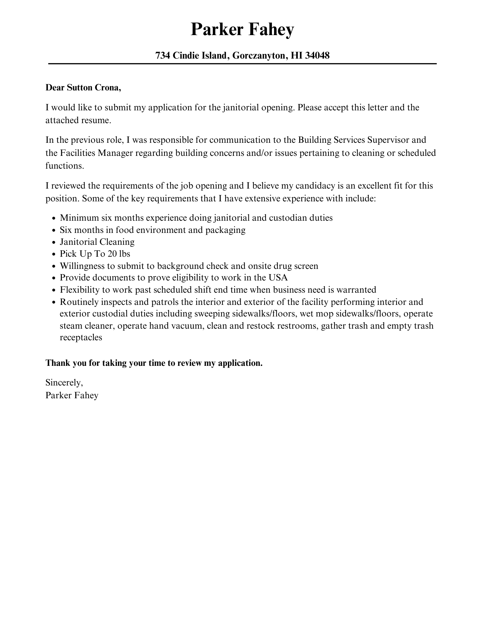 Janitorial Cover Letter Velvet Jobs