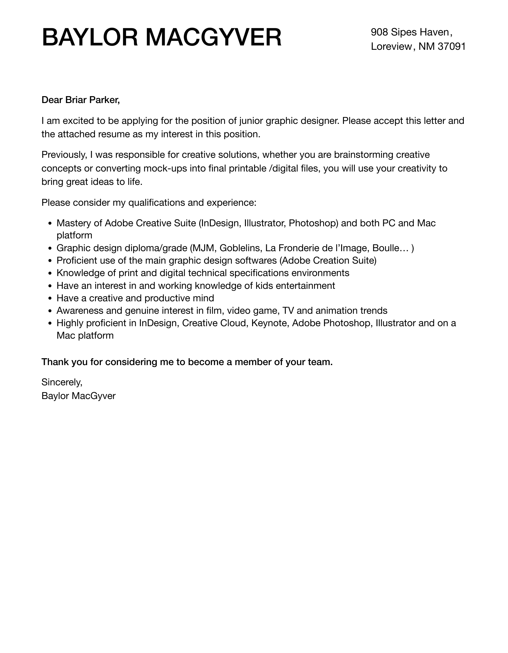 Junior Graphic Designer Cover Letter Samarmeo