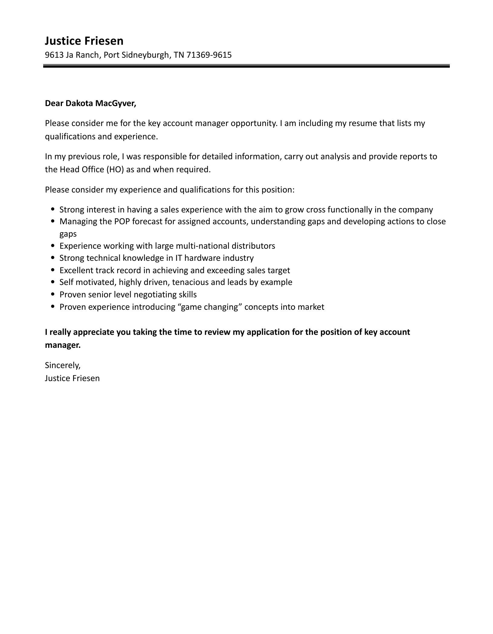Key Account Manager Cover Letter Velvet Jobs