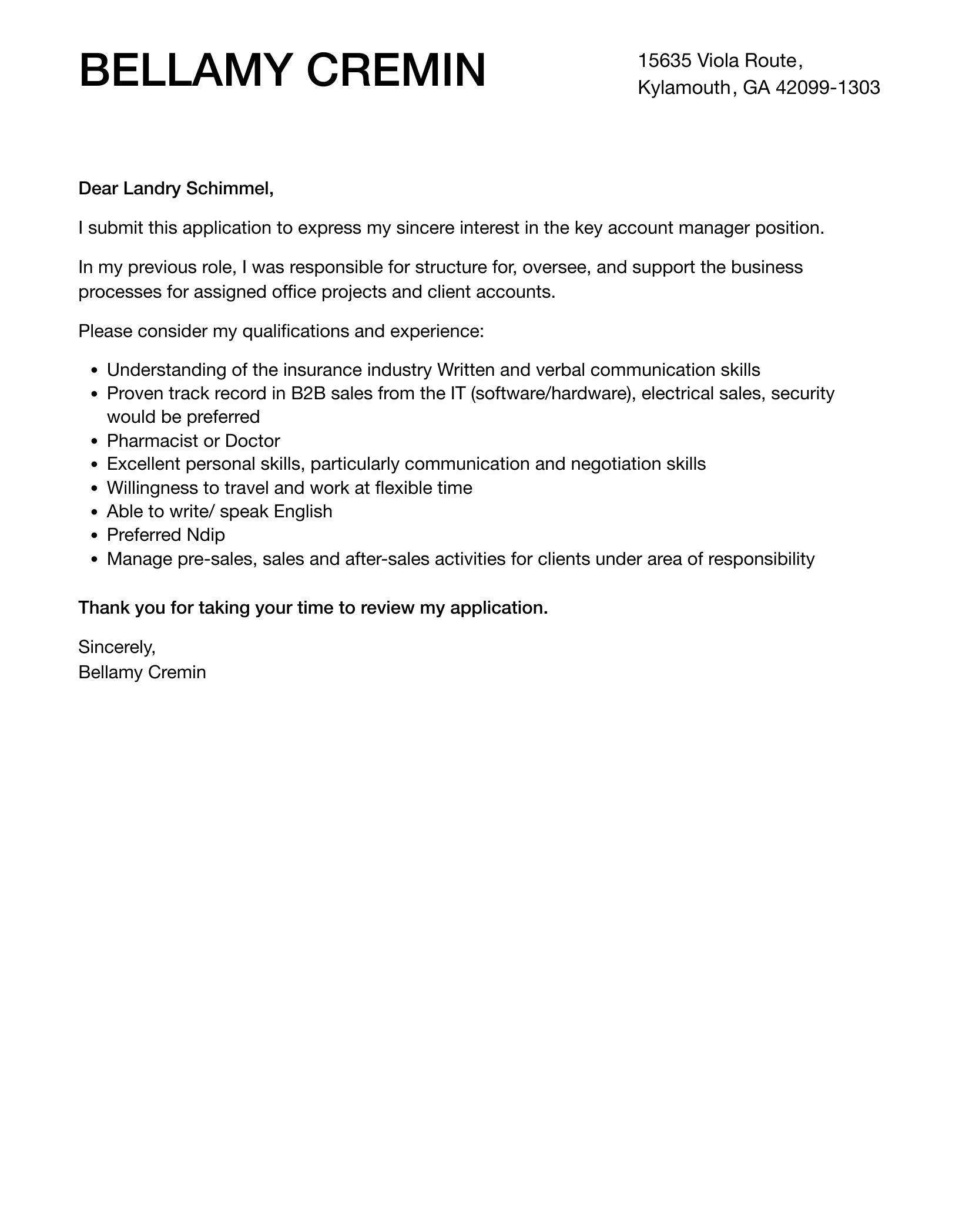 Key Account Manager Cover Letter Velvet Jobs