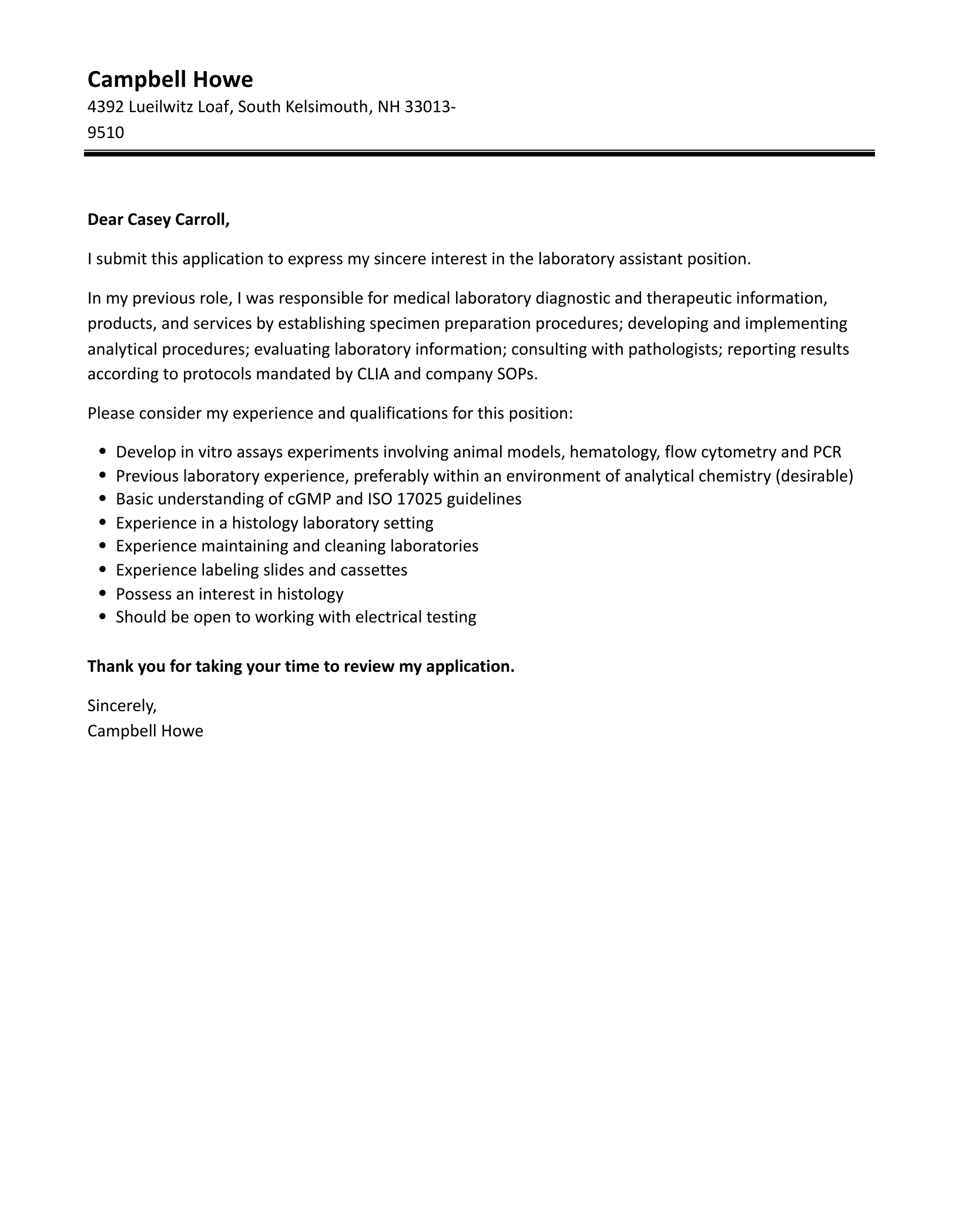 Laboratory Assistant Cover Letter Velvet Jobs