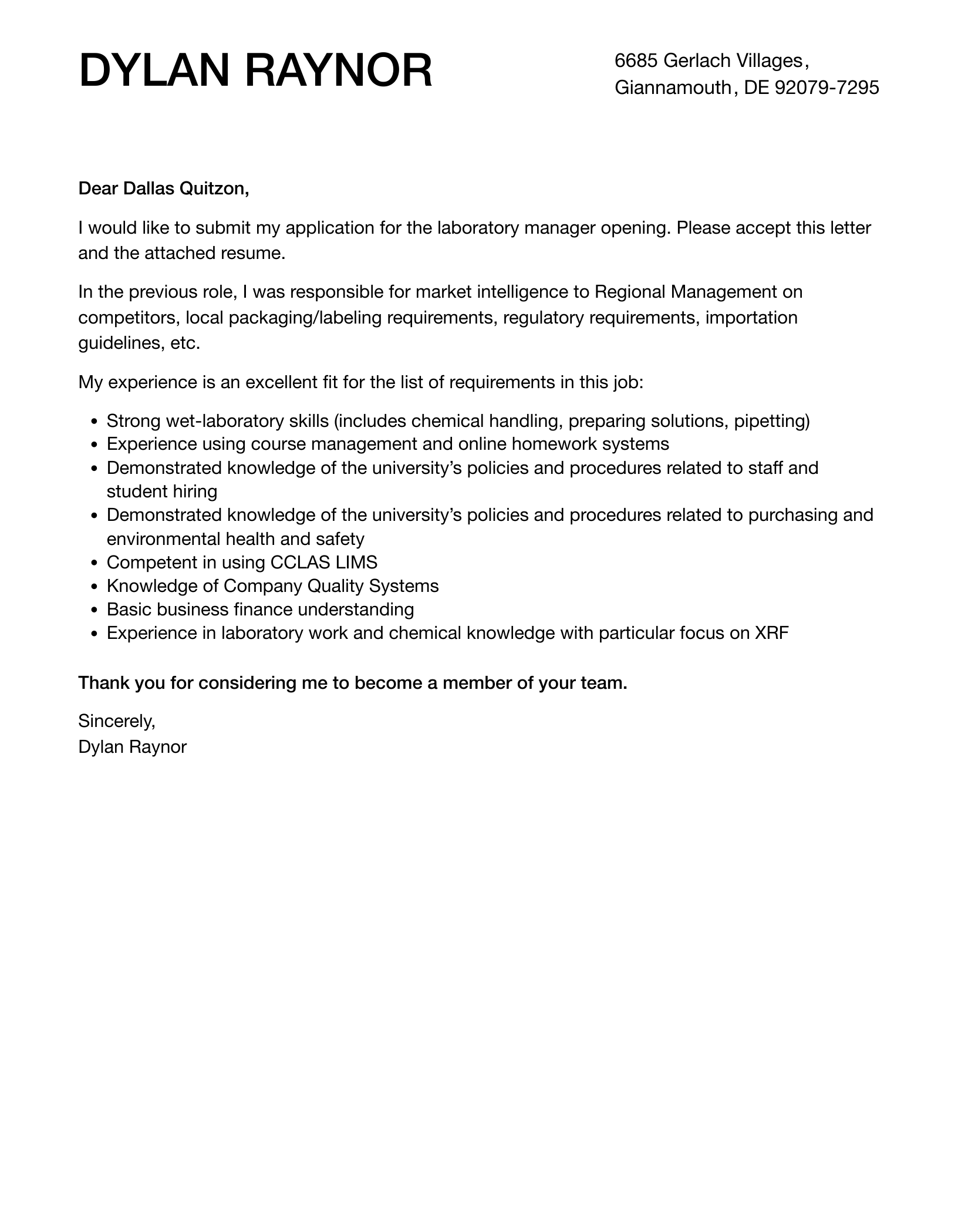 Laboratory Manager Cover Letter Velvet Jobs