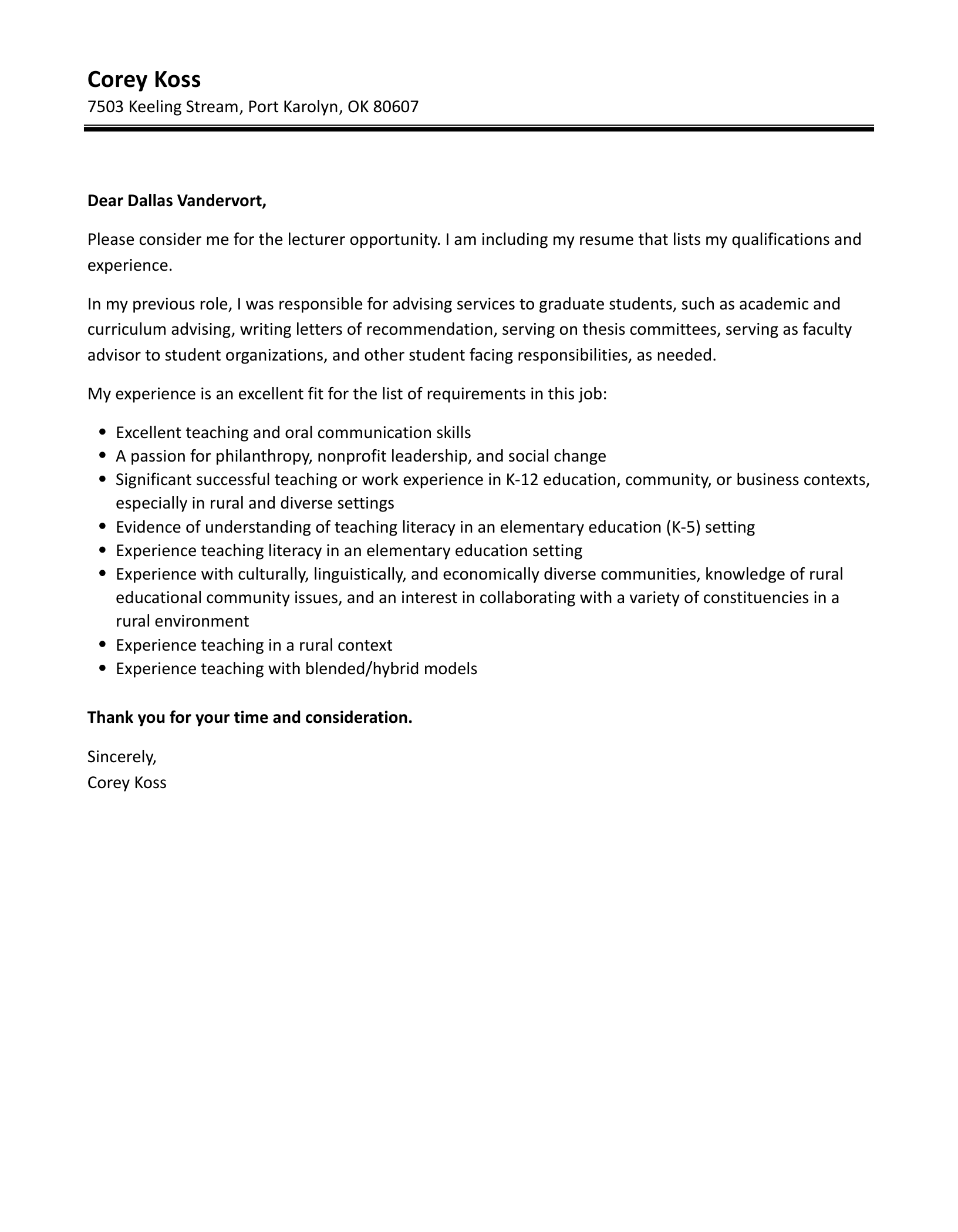 Lecturer Cover Letter Velvet Jobs