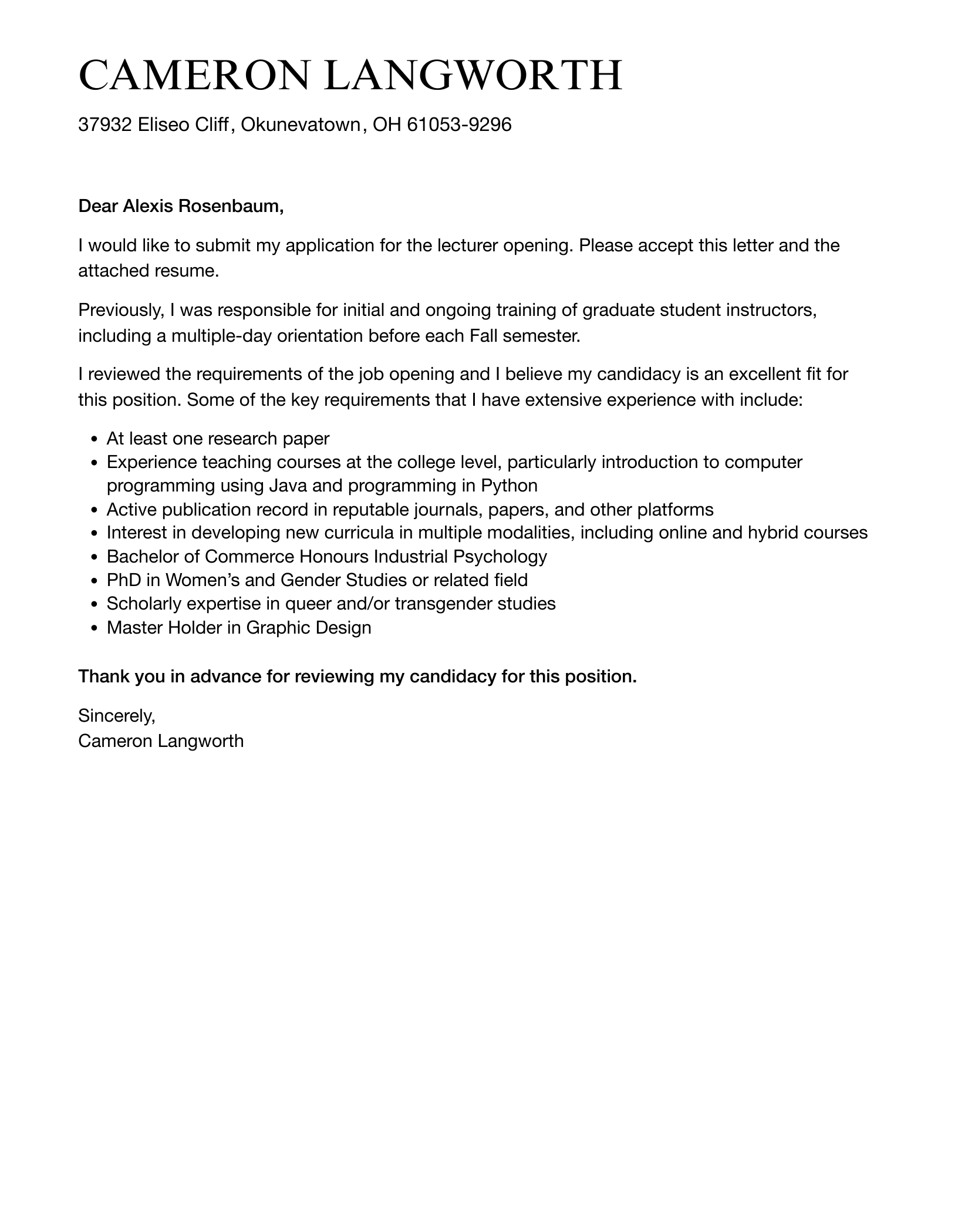 Lecturer Cover Letter Velvet Jobs