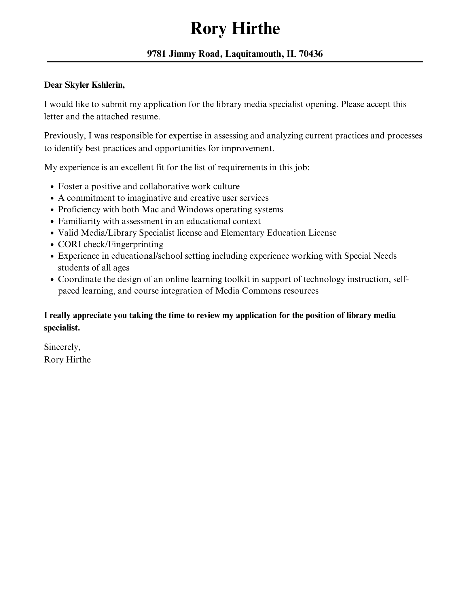 Library Media Specialist Cover Letter Velvet Jobs