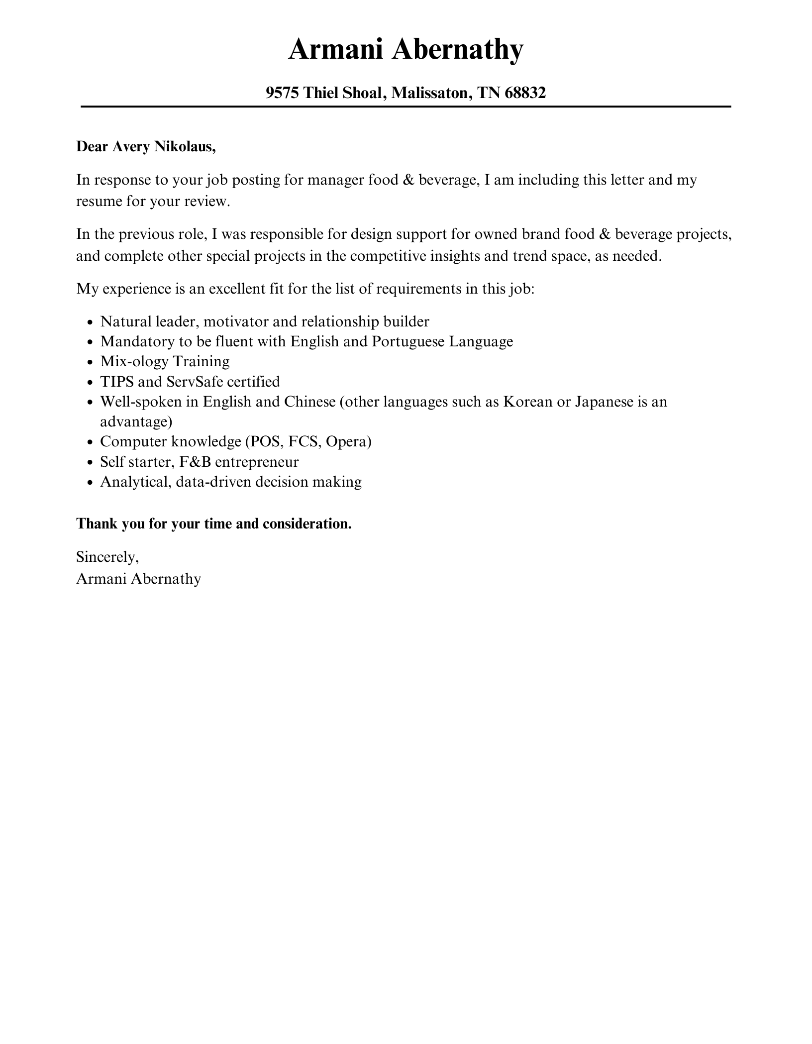 Manager Food Beverage Cover Letter Velvet Jobs Manager Food Beverage Cover Letter Velvet Jobs