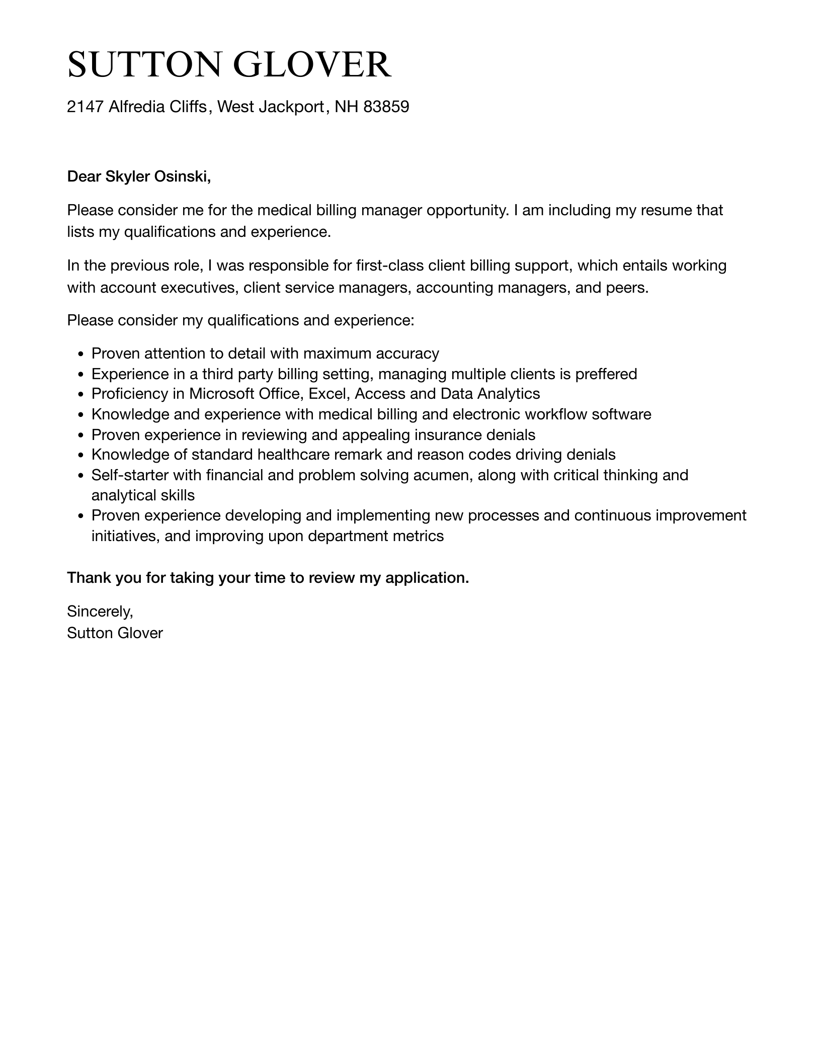 Medical Billing Manager Cover Letter Velvet Jobs