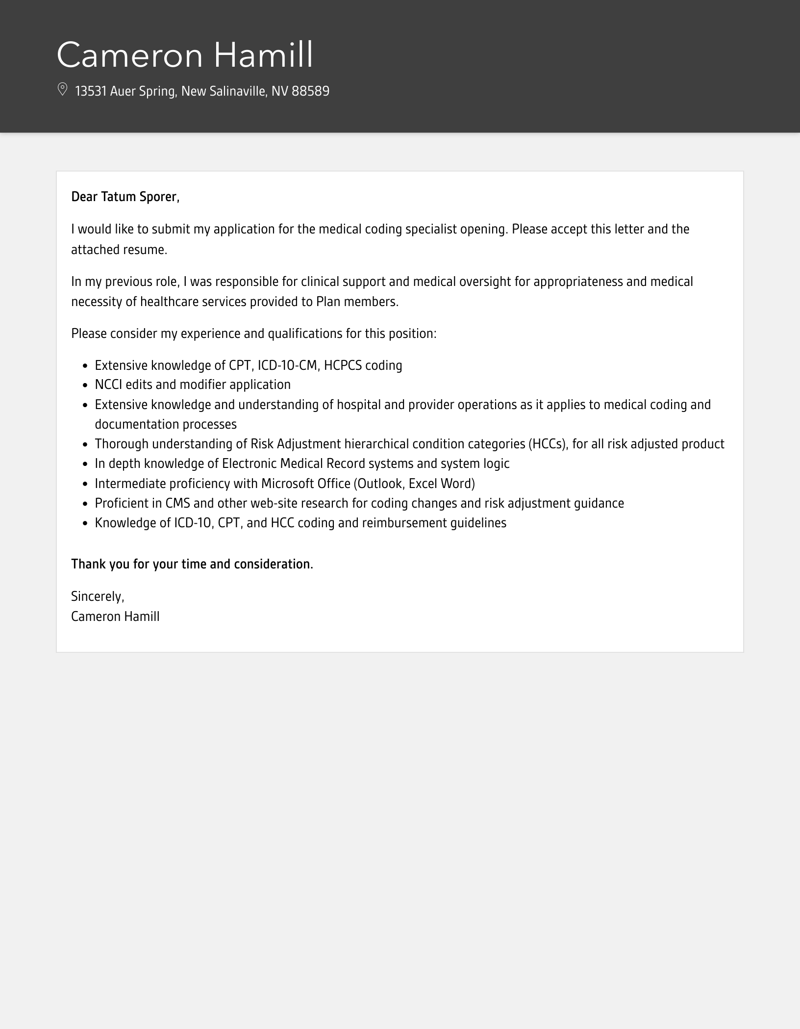 Medical Coding Specialist Cover Letter Velvet Jobs