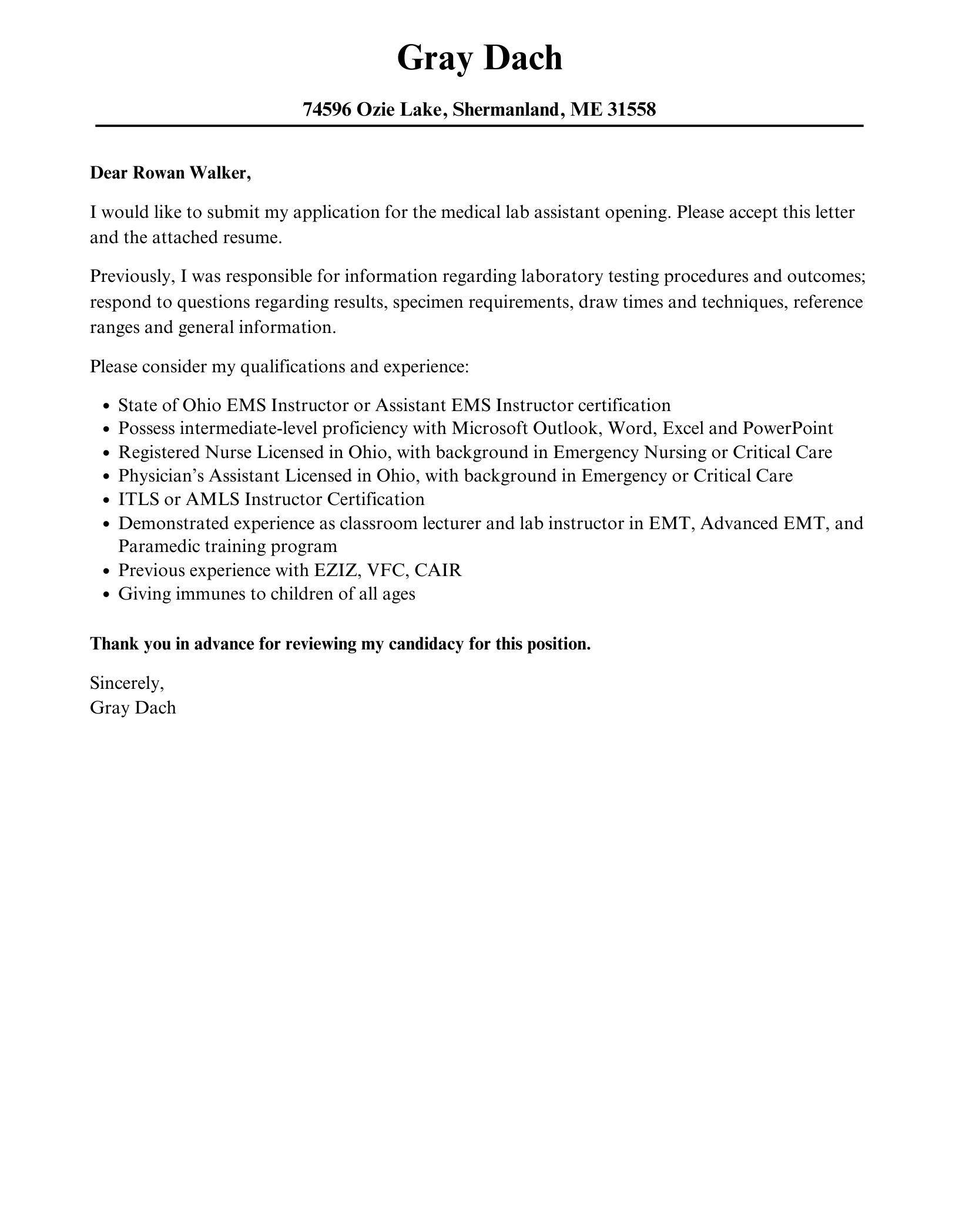 Medical Lab Assistant Cover Letter Velvet Jobs