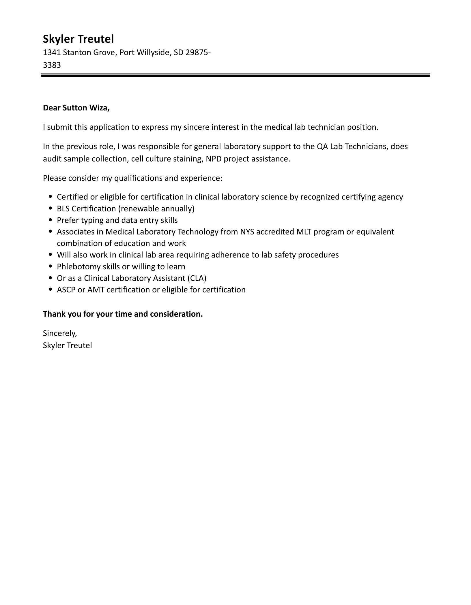 Medical Lab Technician Cover Letter Velvet Jobs