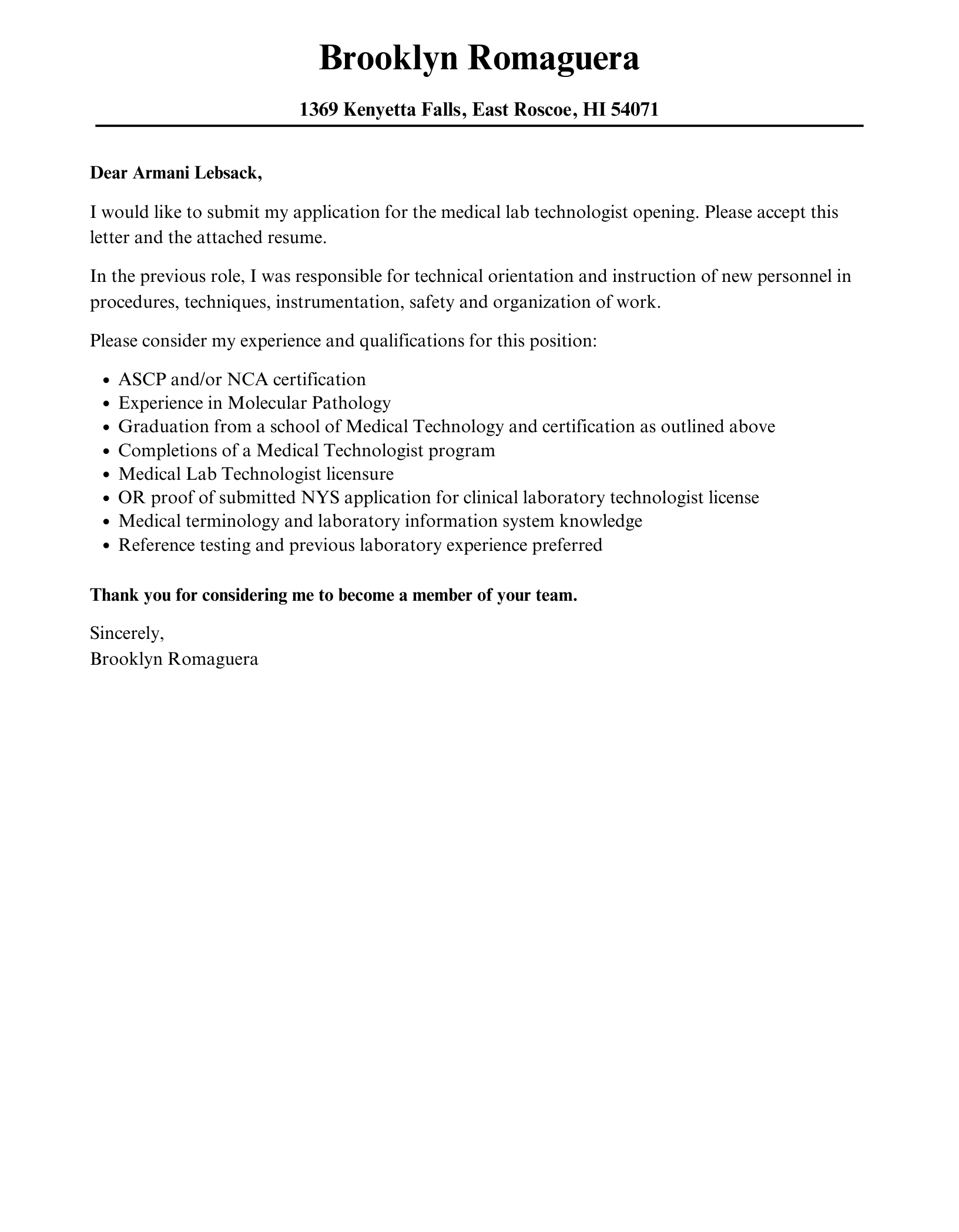 Medical Lab Technologist Cover Letter Velvet Jobs