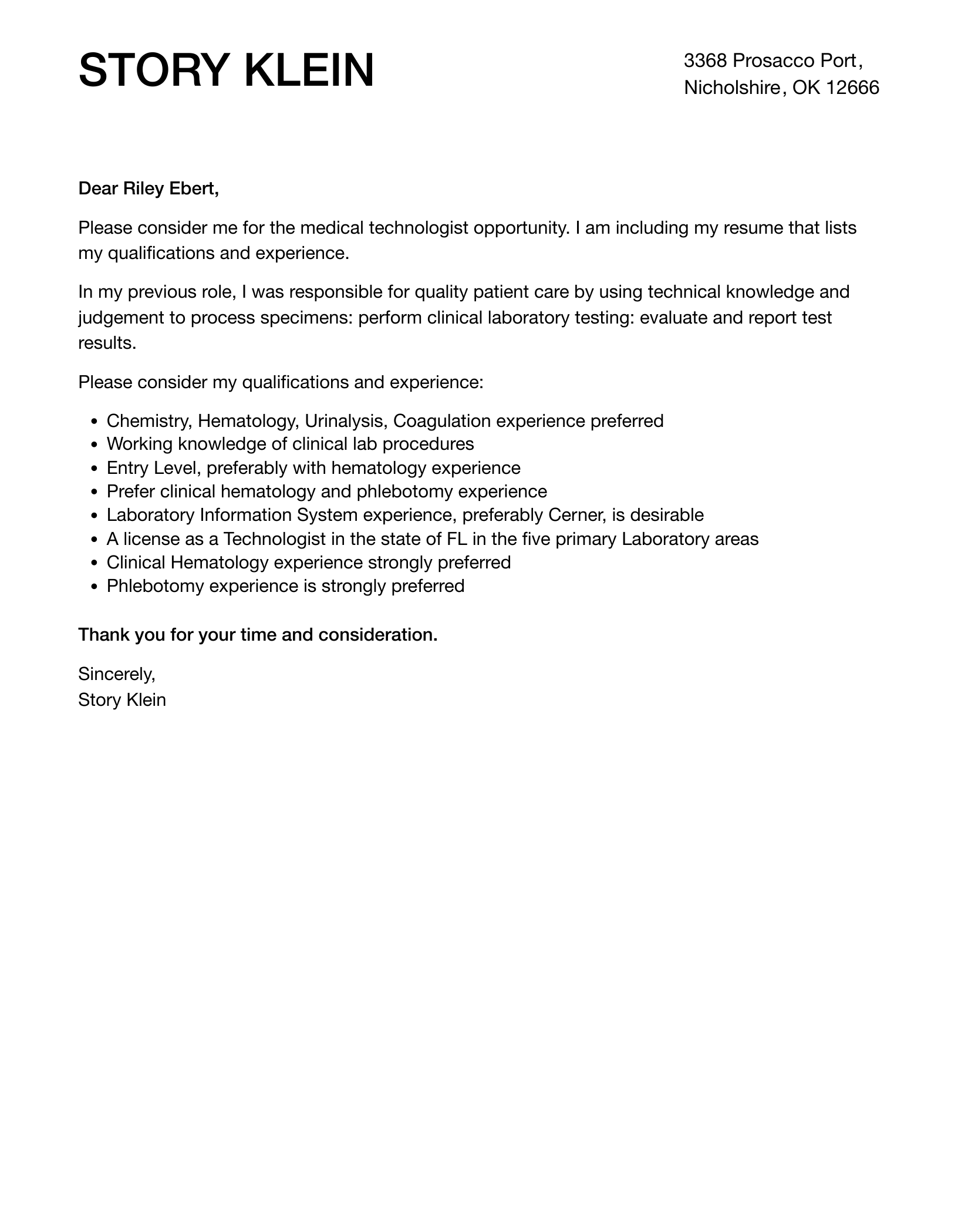 Medical Technologist Cover Letter Velvet Jobs