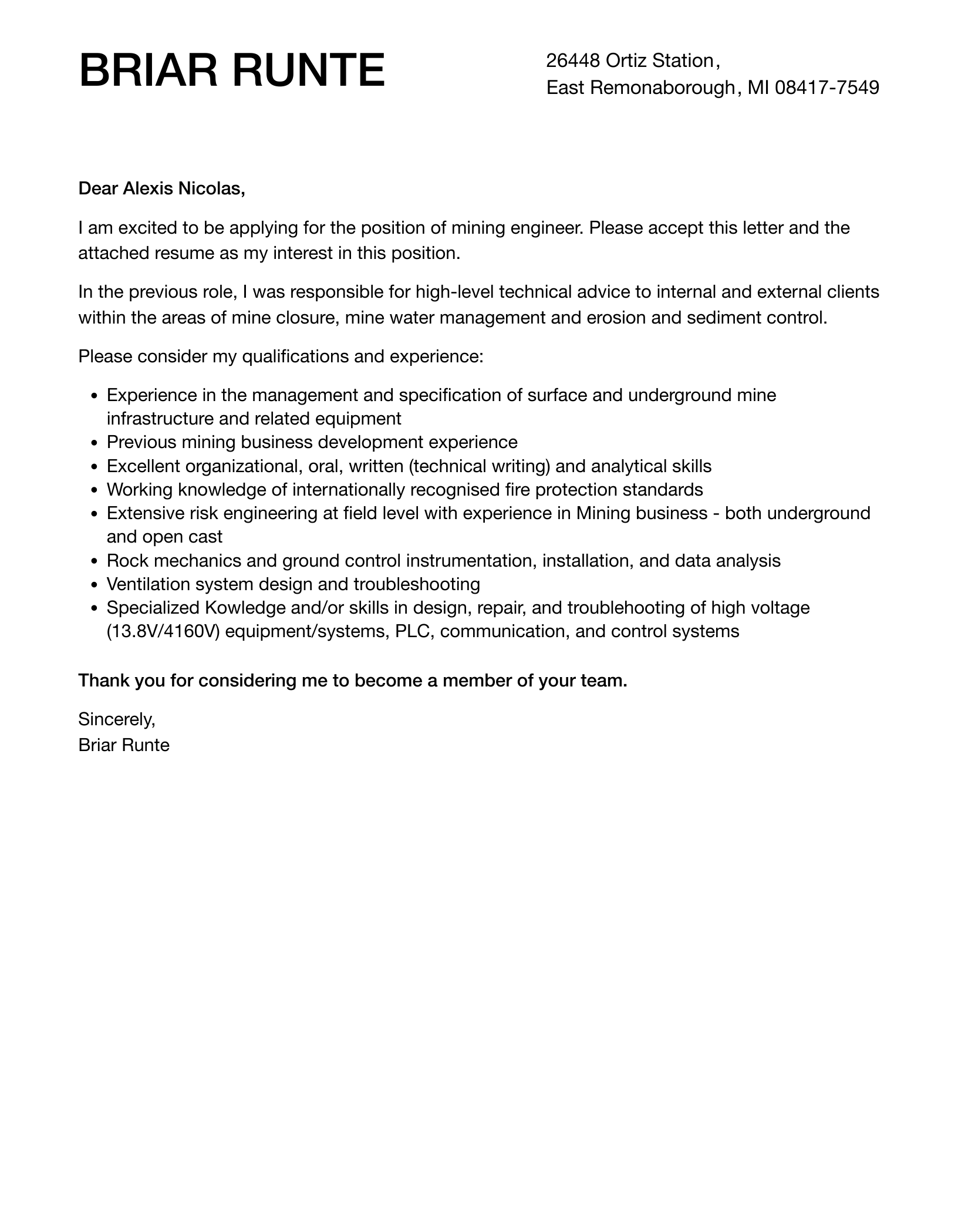 Mining Engineer Cover Letter Velvet Jobs