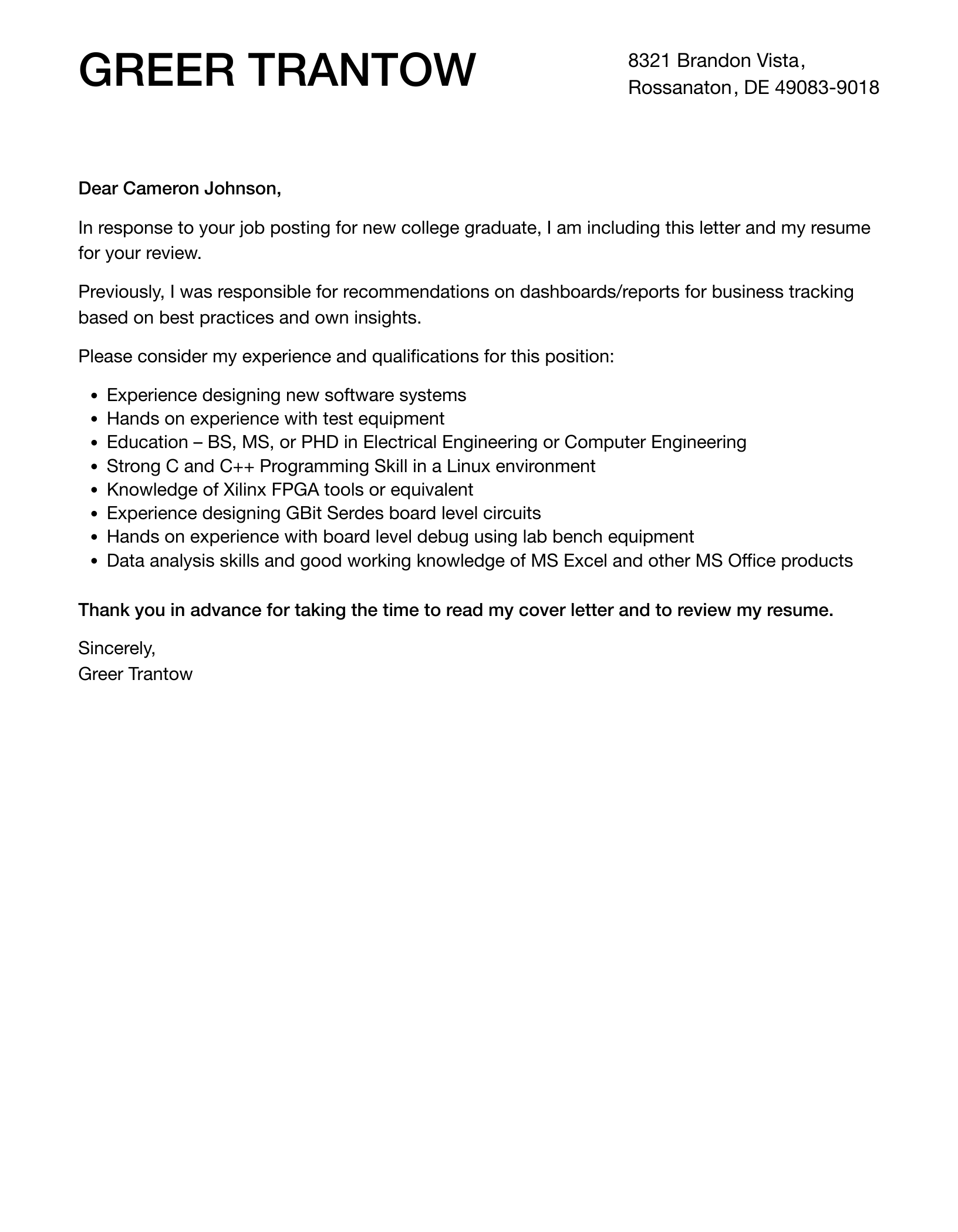 New College Graduate Cover Letter Velvet Jobs