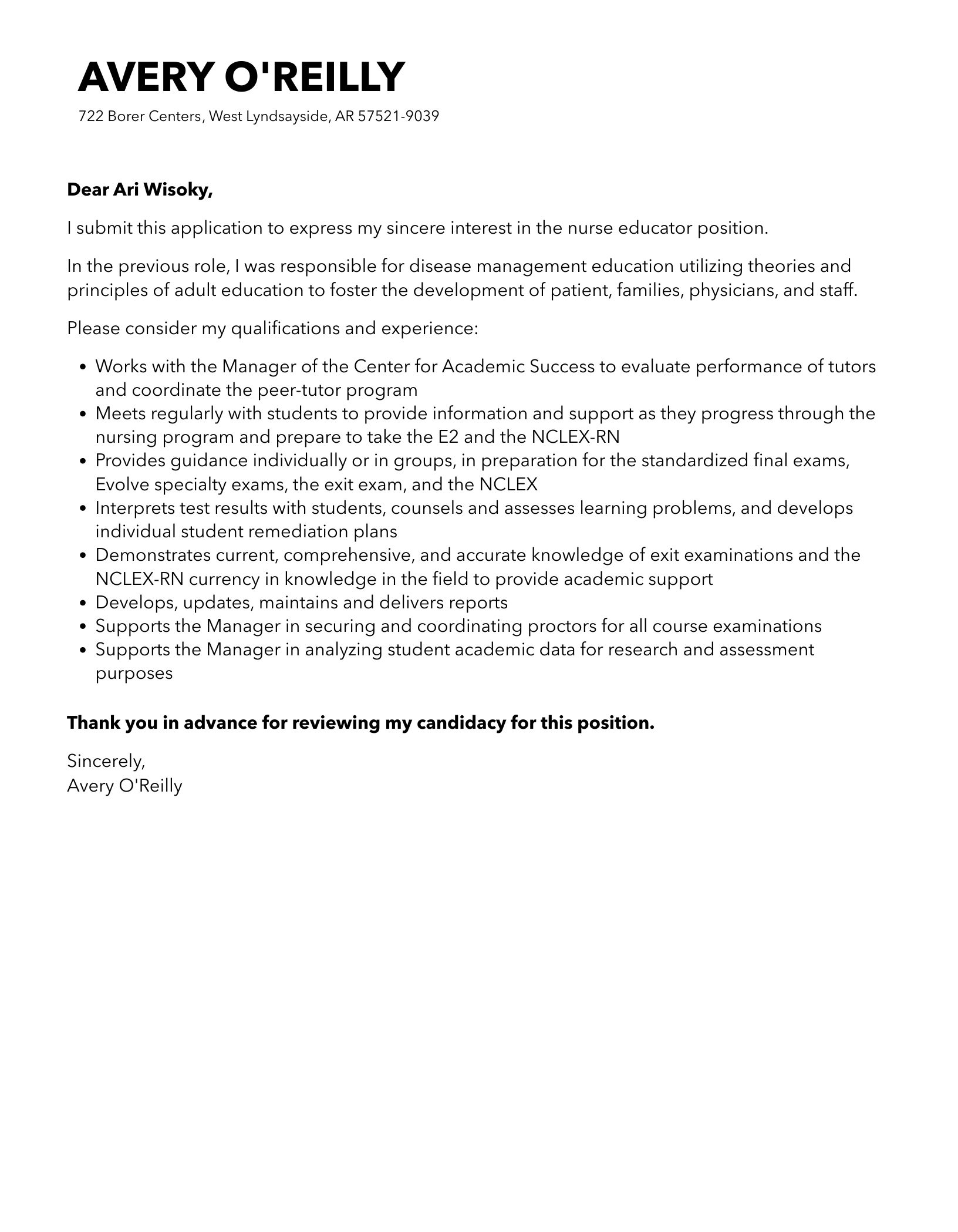 Nurse Educator Cover Letter Velvet Jobs