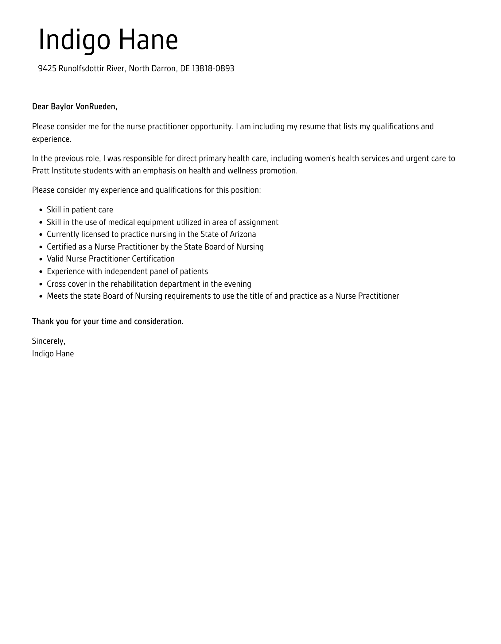 Nurse Practitioner Cover Letter Velvet Jobs
