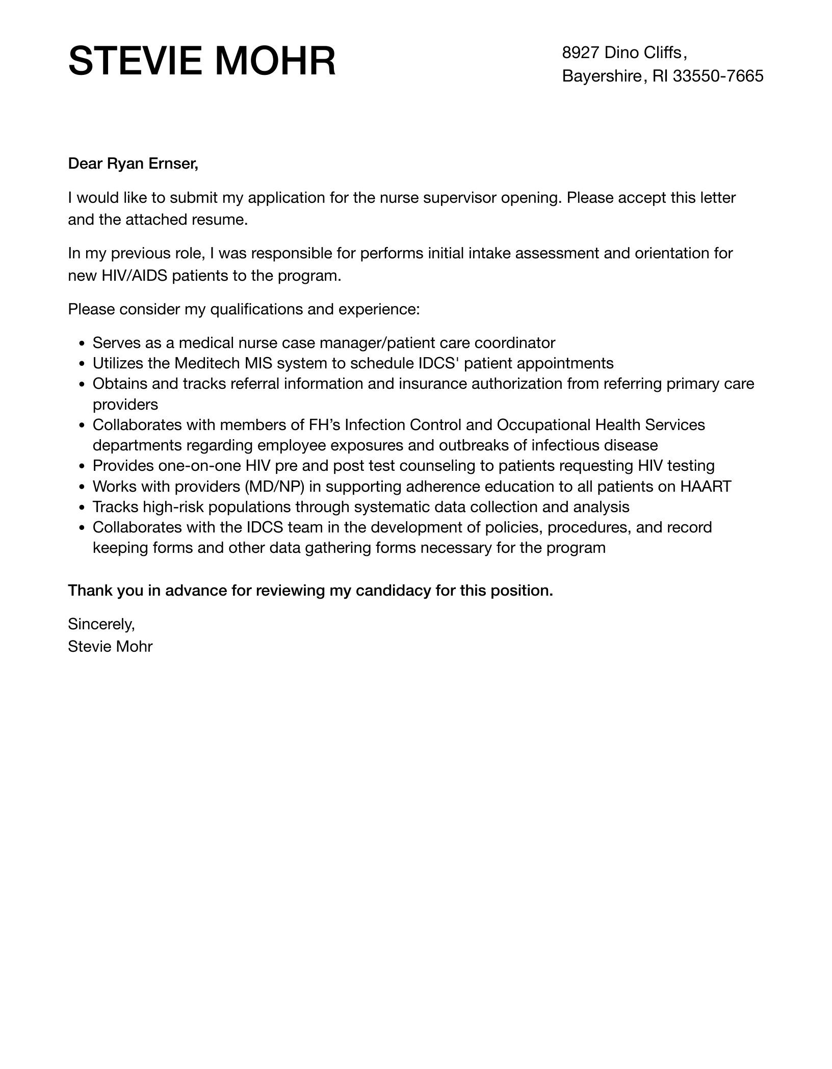 Nurse Supervisor Cover Letter Velvet Jobs