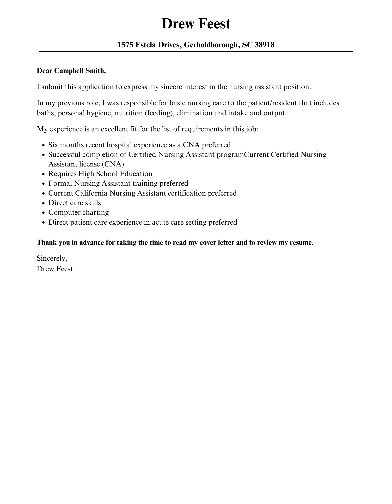 Nursing Assistant Cover Letter Velvet Jobs