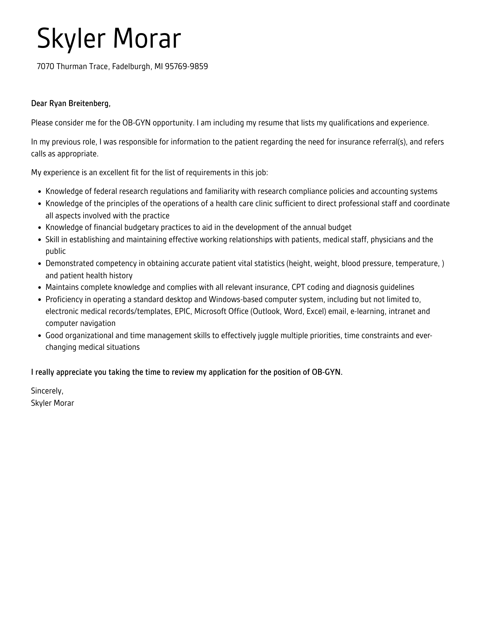 OB GYN Cover Letter Velvet Jobs