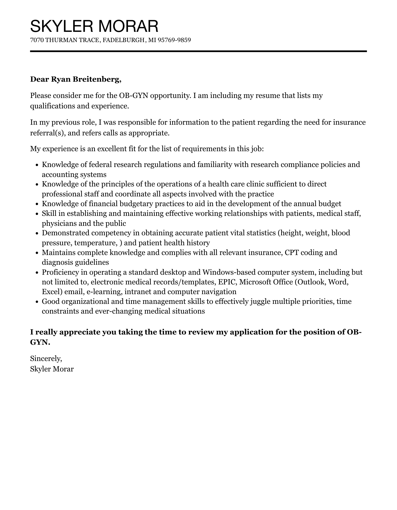 OB GYN Cover Letter Velvet Jobs