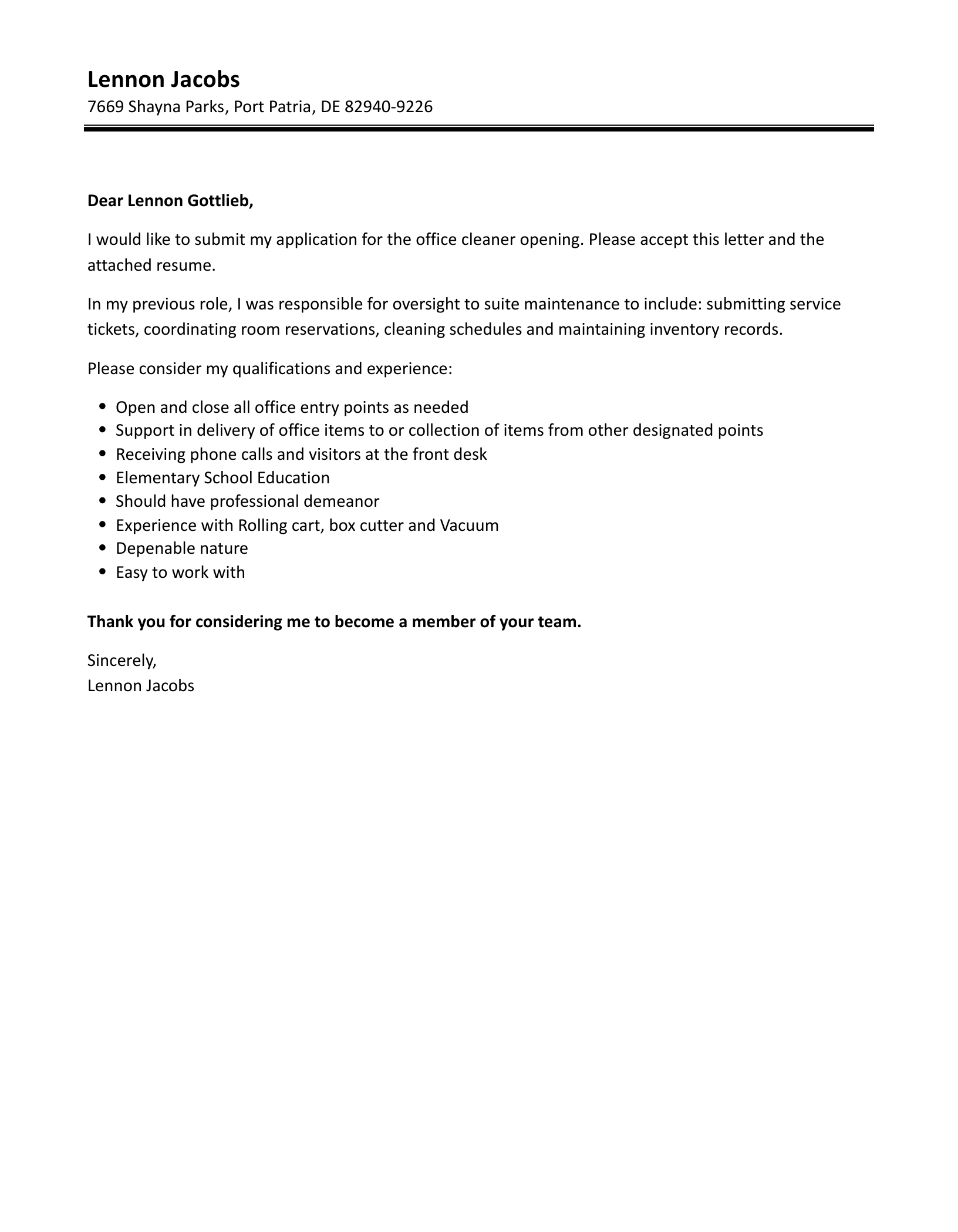 Office Cleaner Cover Letter Velvet Jobs