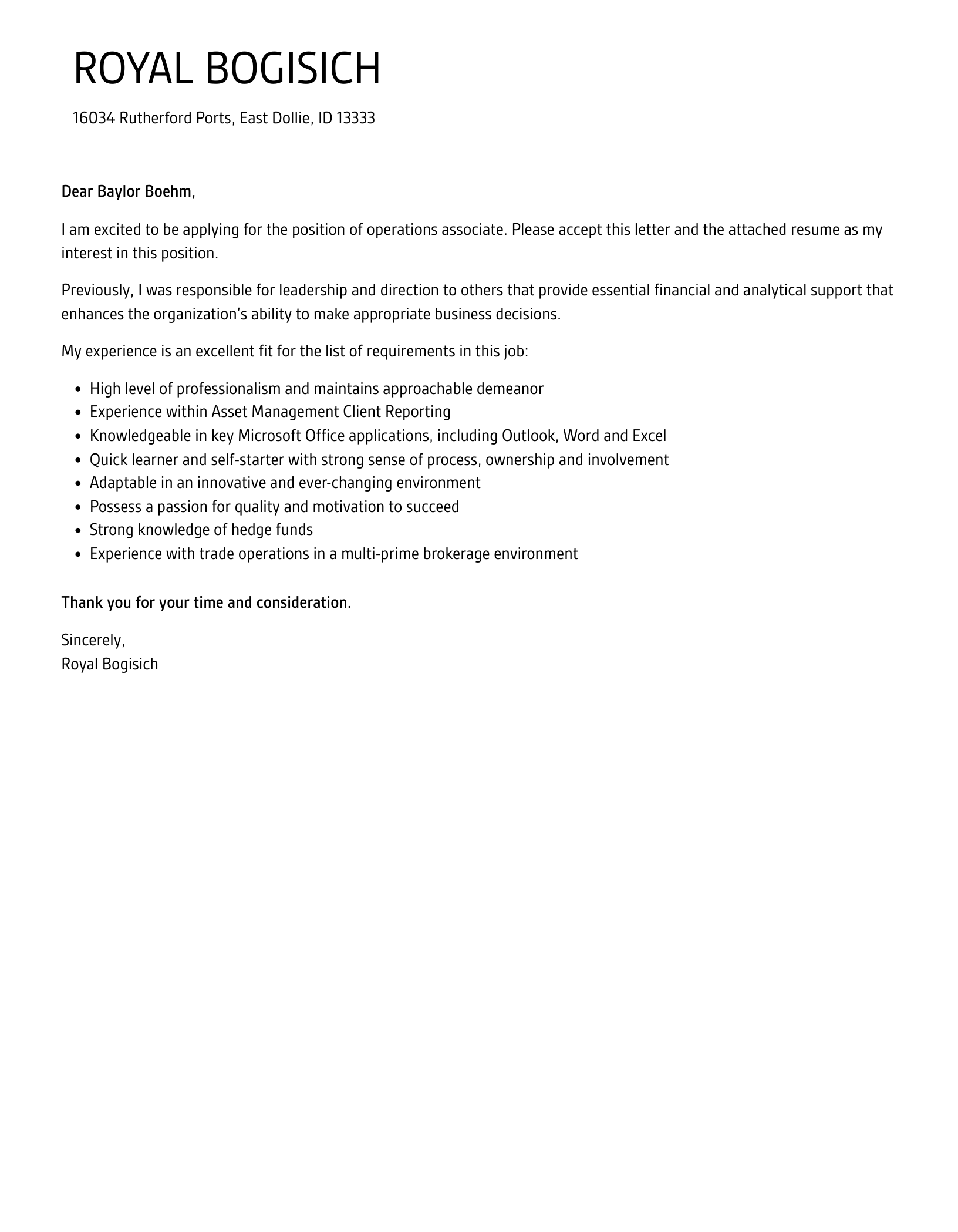 Operations Associate Cover Letter Velvet Jobs