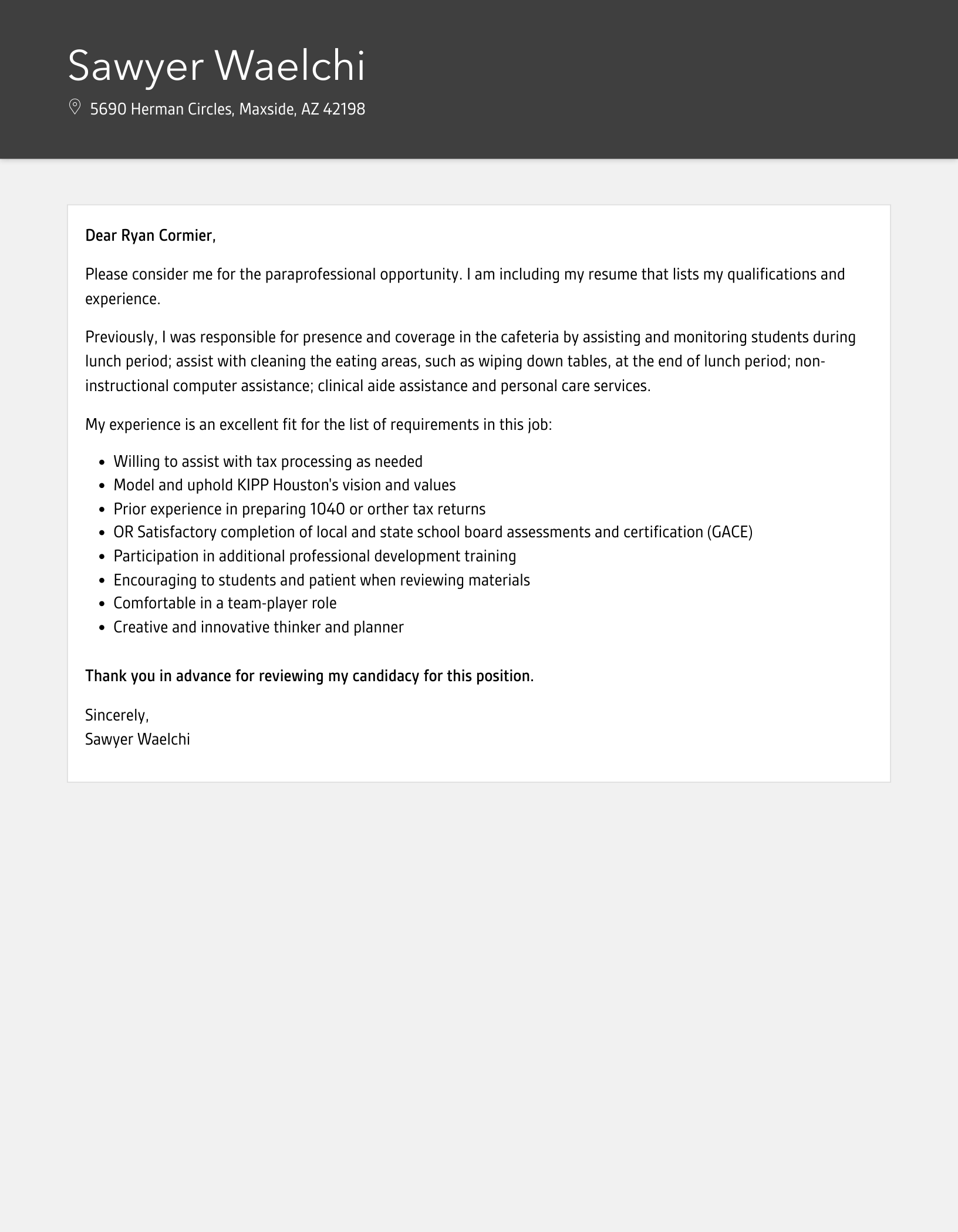 Paraprofessional Cover Letter Sample Writing Guide My XXX Hot Girl