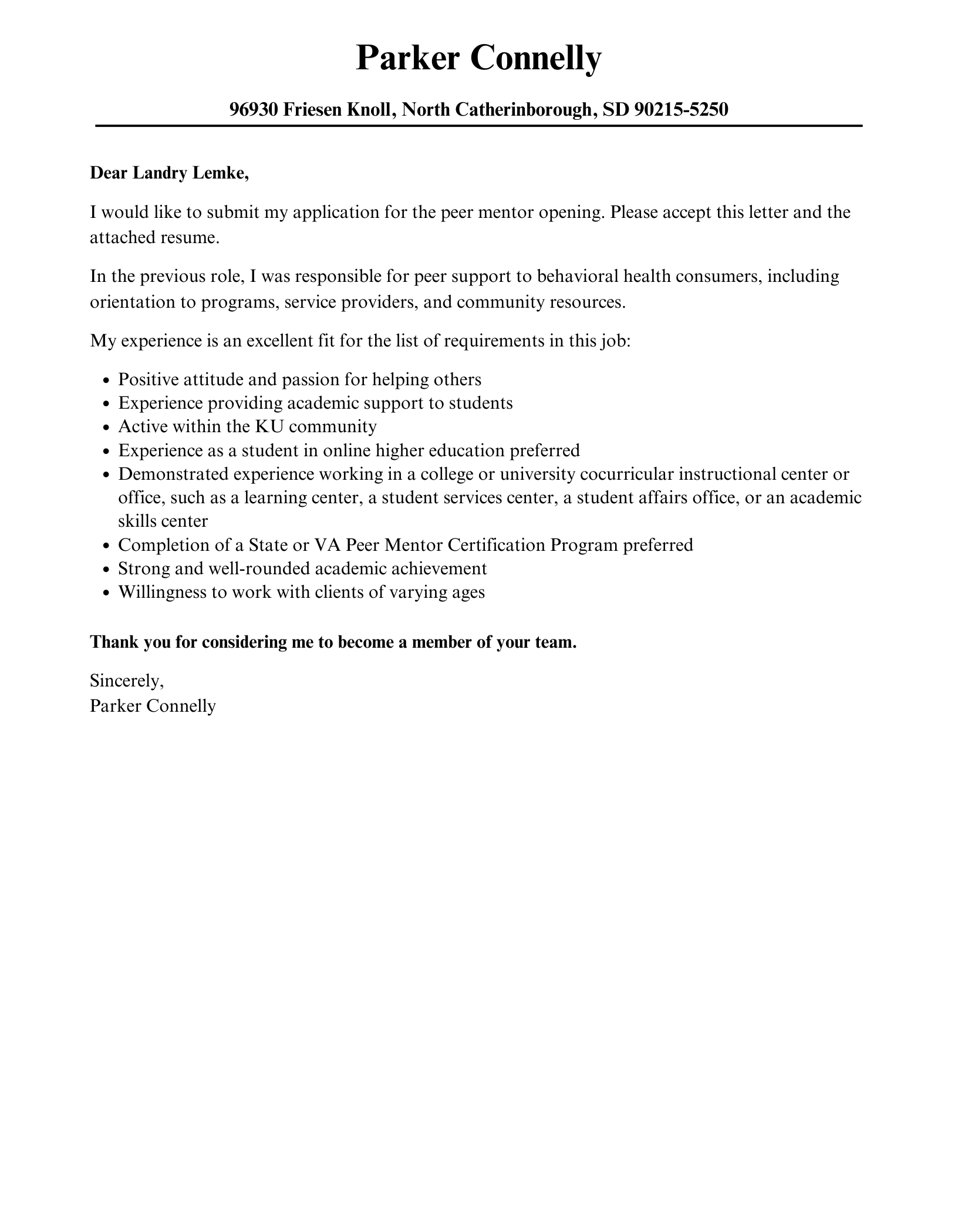 Peer Mentor Cover Letter Velvet Jobs