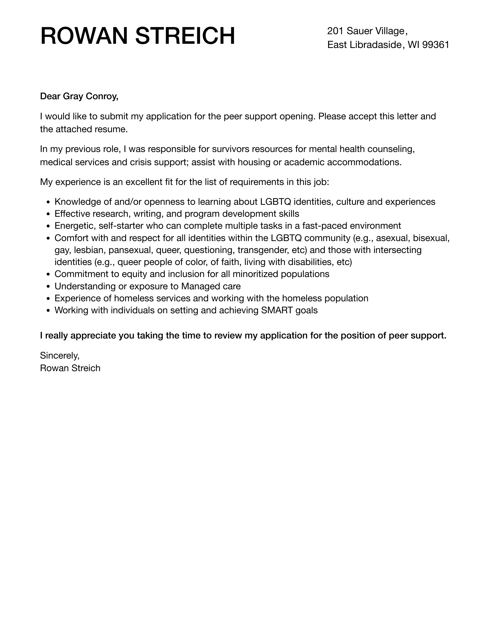 Peer Support Cover Letter Velvet Jobs