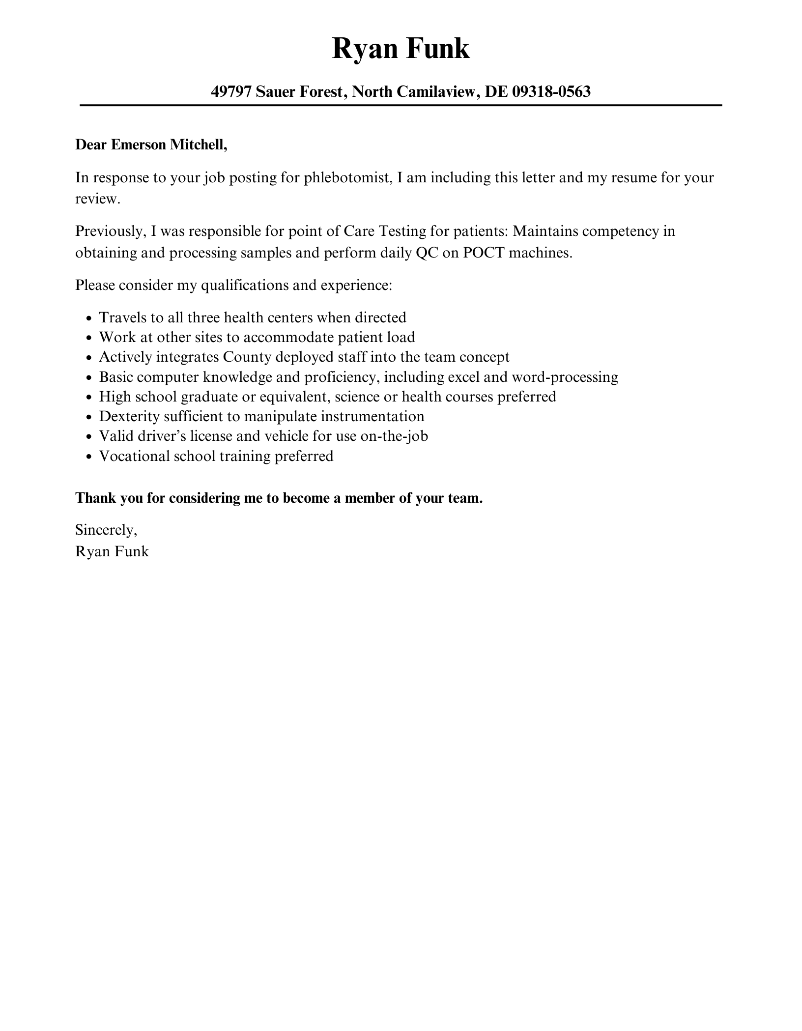 Phlebotomist Cover Letter Velvet Jobs
