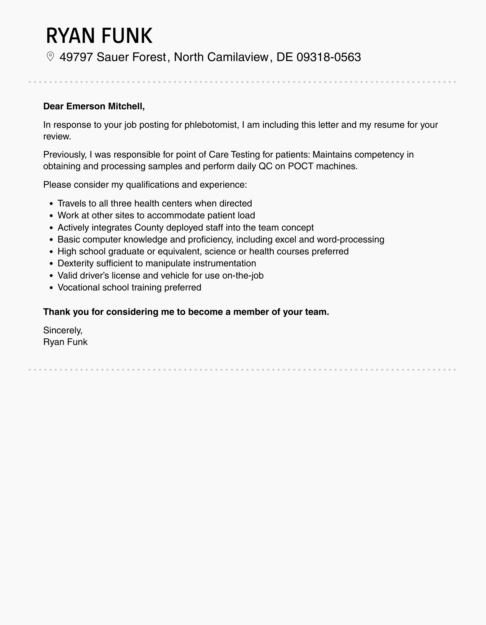 Phlebotomist Cover Letter Velvet Jobs
