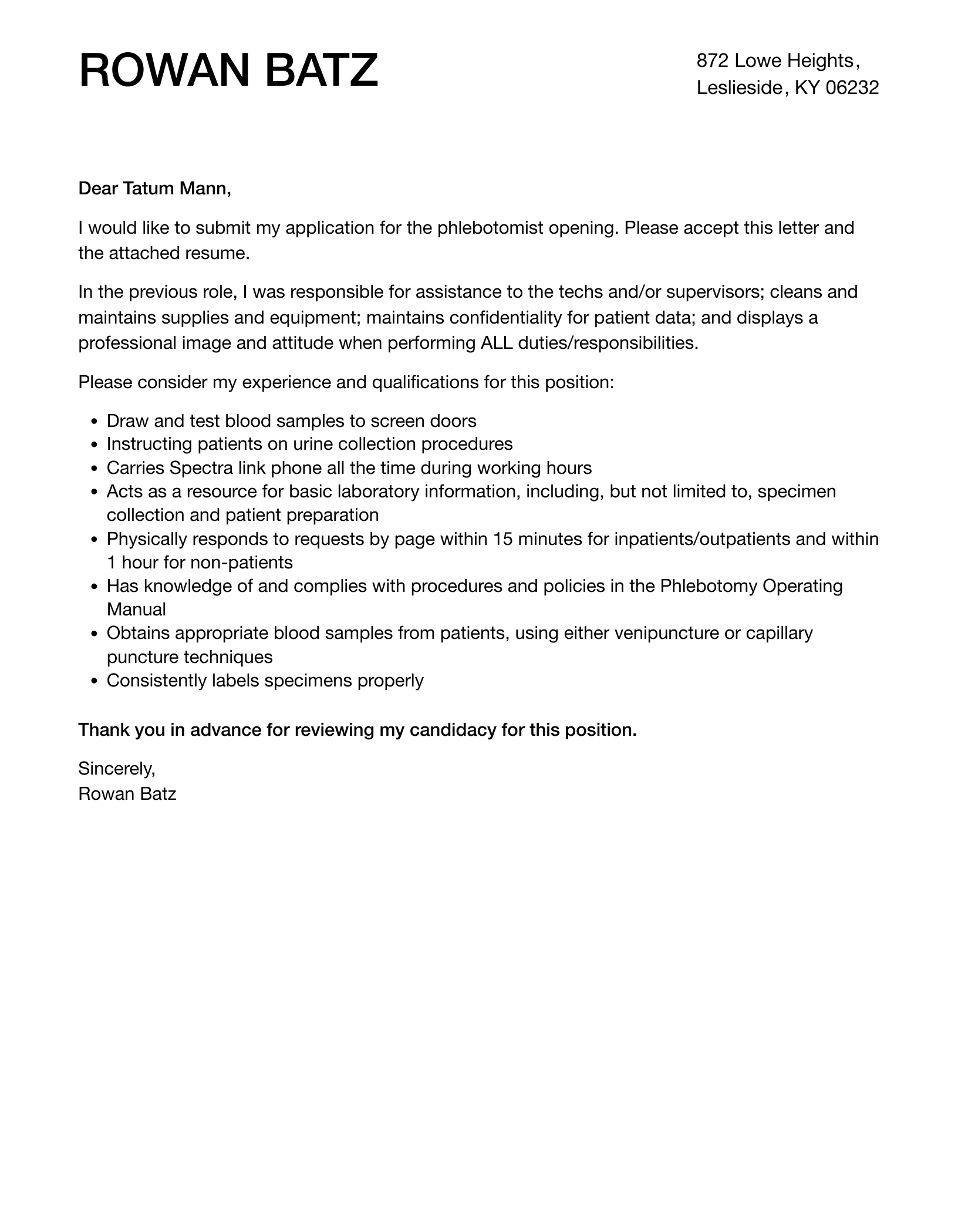 Phlebotomist Cover Letter Velvet Jobs