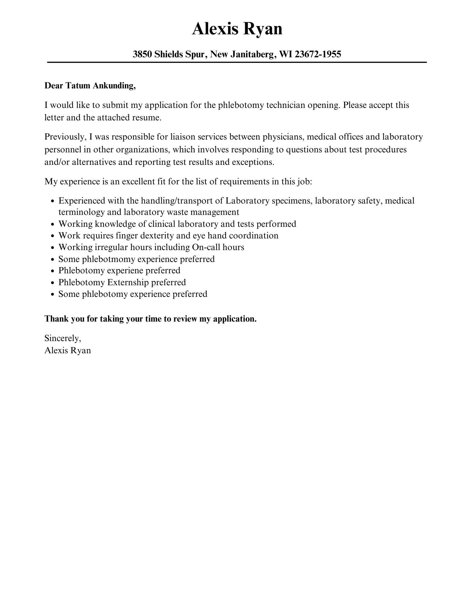 Phlebotomy Technician Cover Letter Velvet Jobs