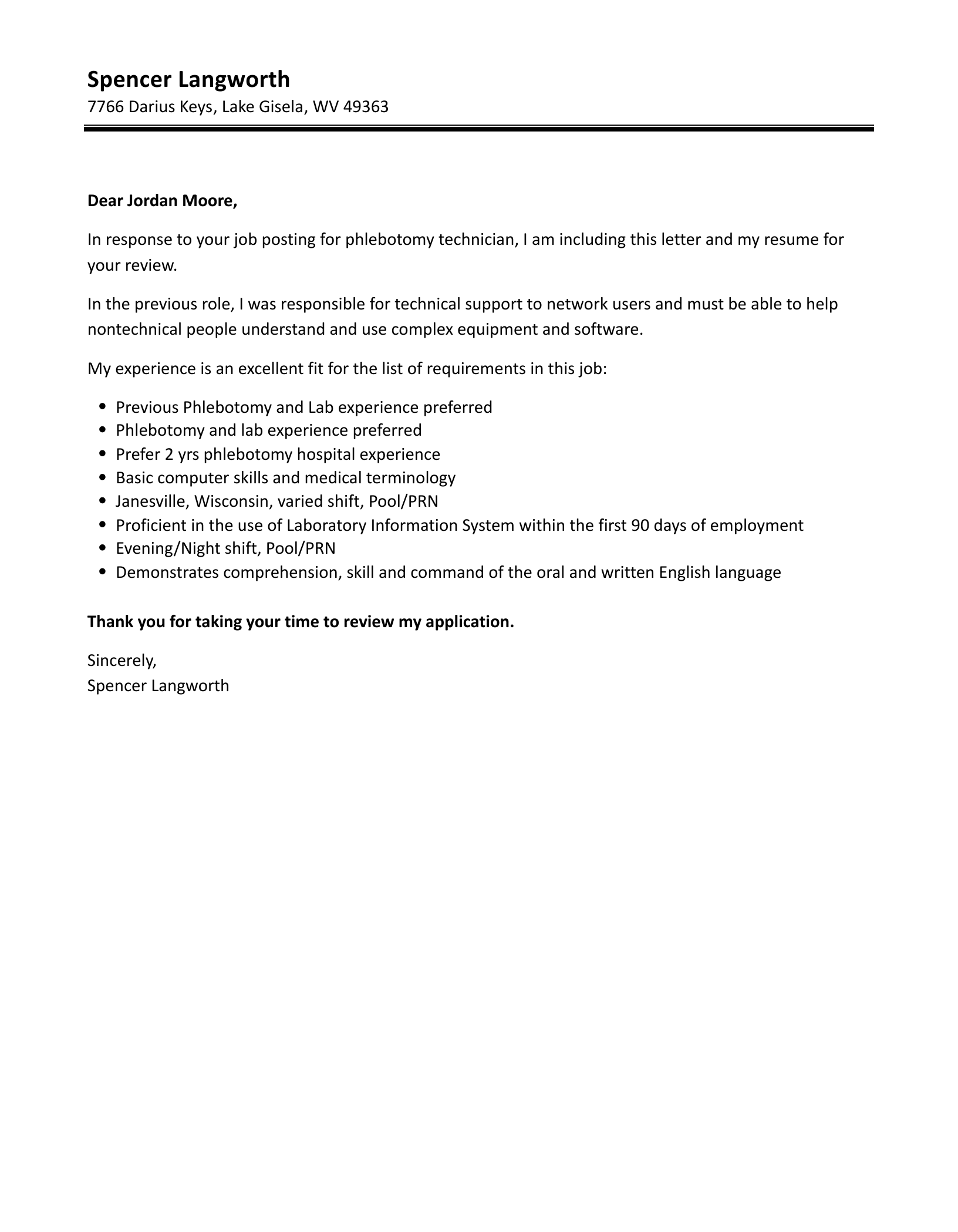 Phlebotomy Technician Cover Letter Velvet Jobs