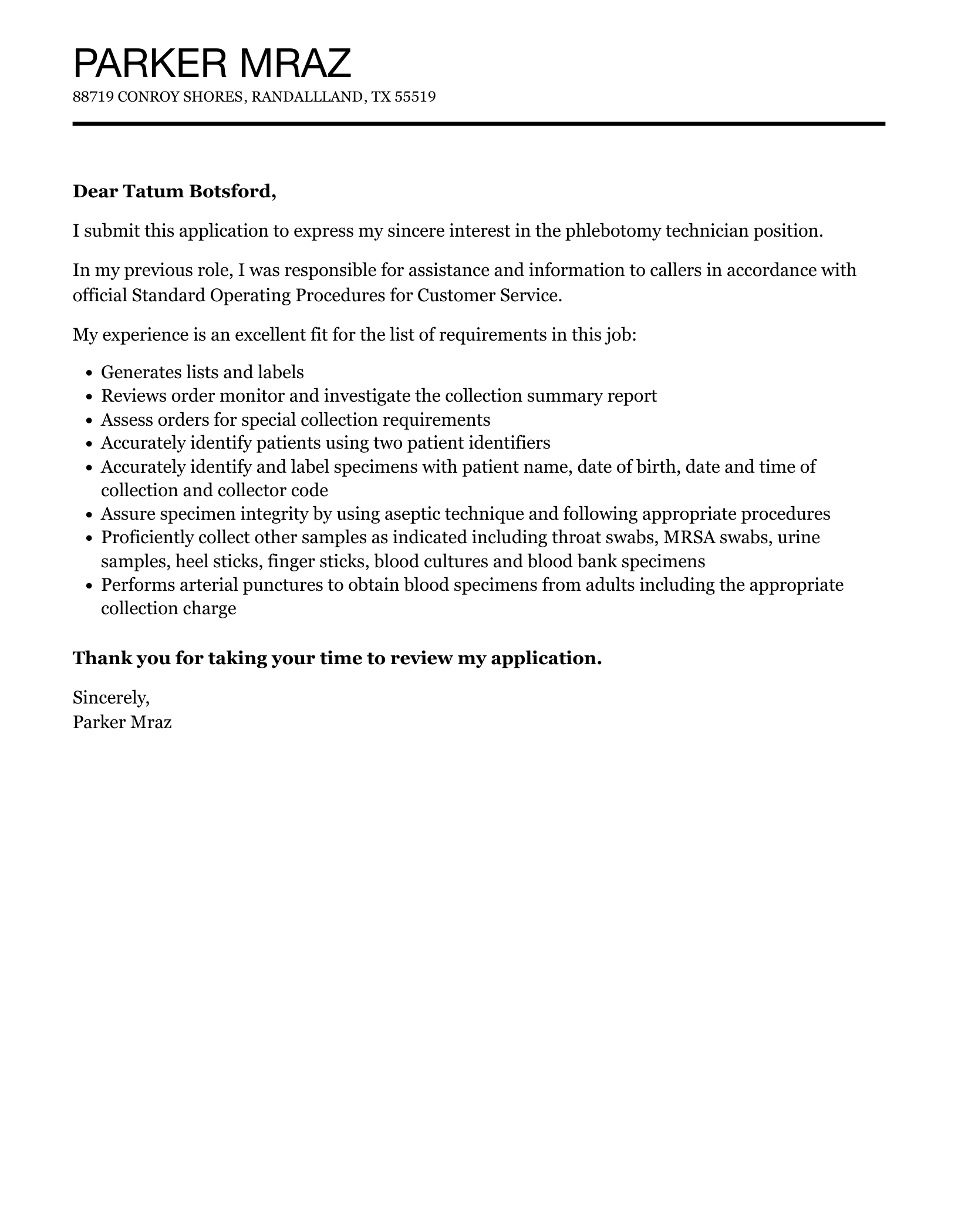 Phlebotomy Technician Cover Letter Velvet Jobs