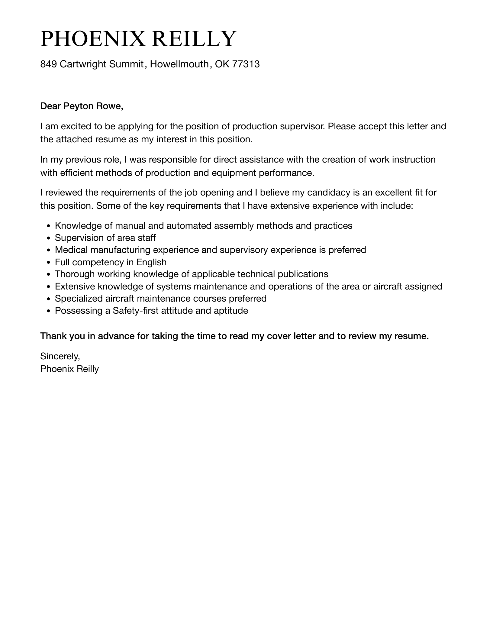 Production Supervisor Cover Letter Velvet Jobs