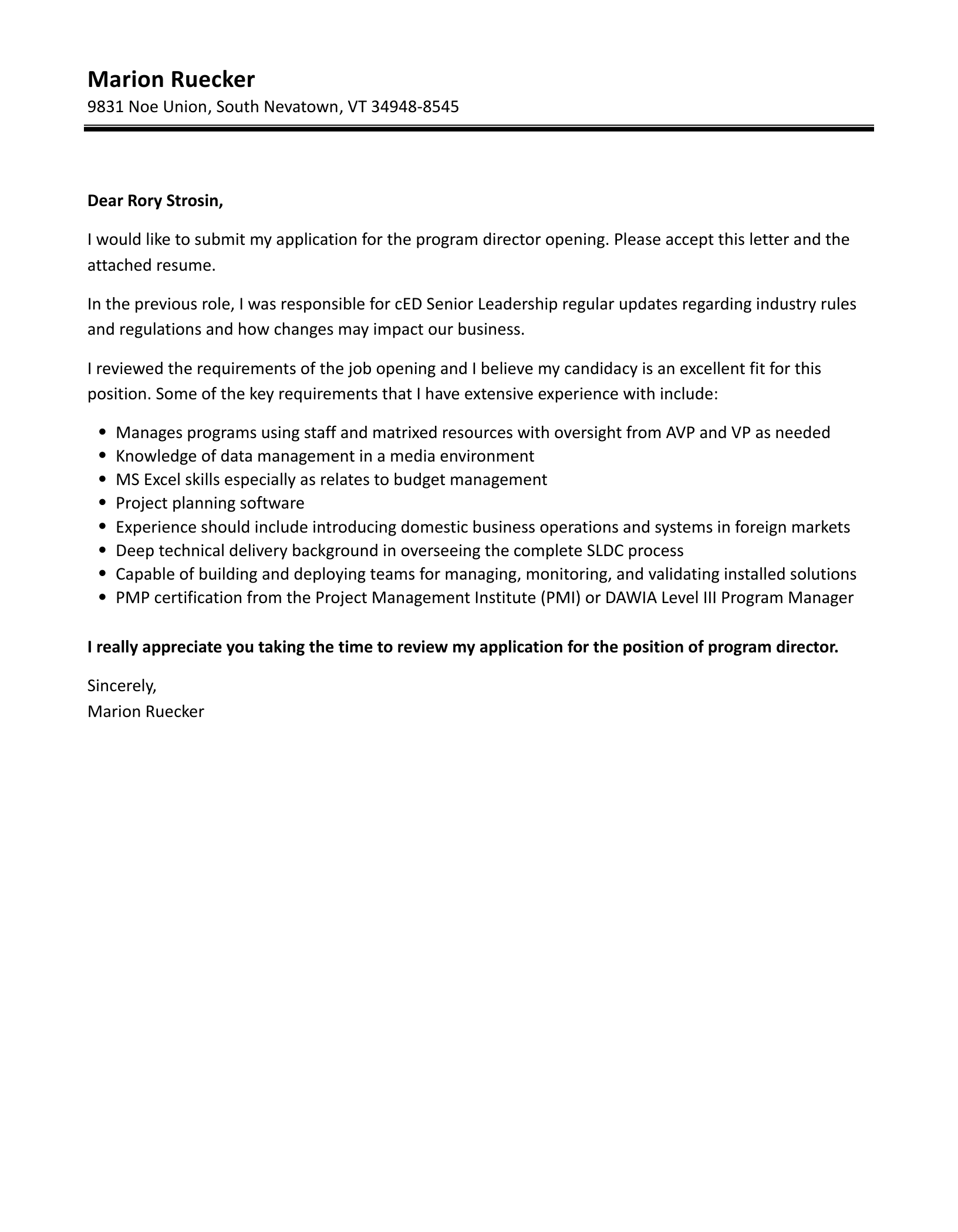Program Director Cover Letter Velvet Jobs