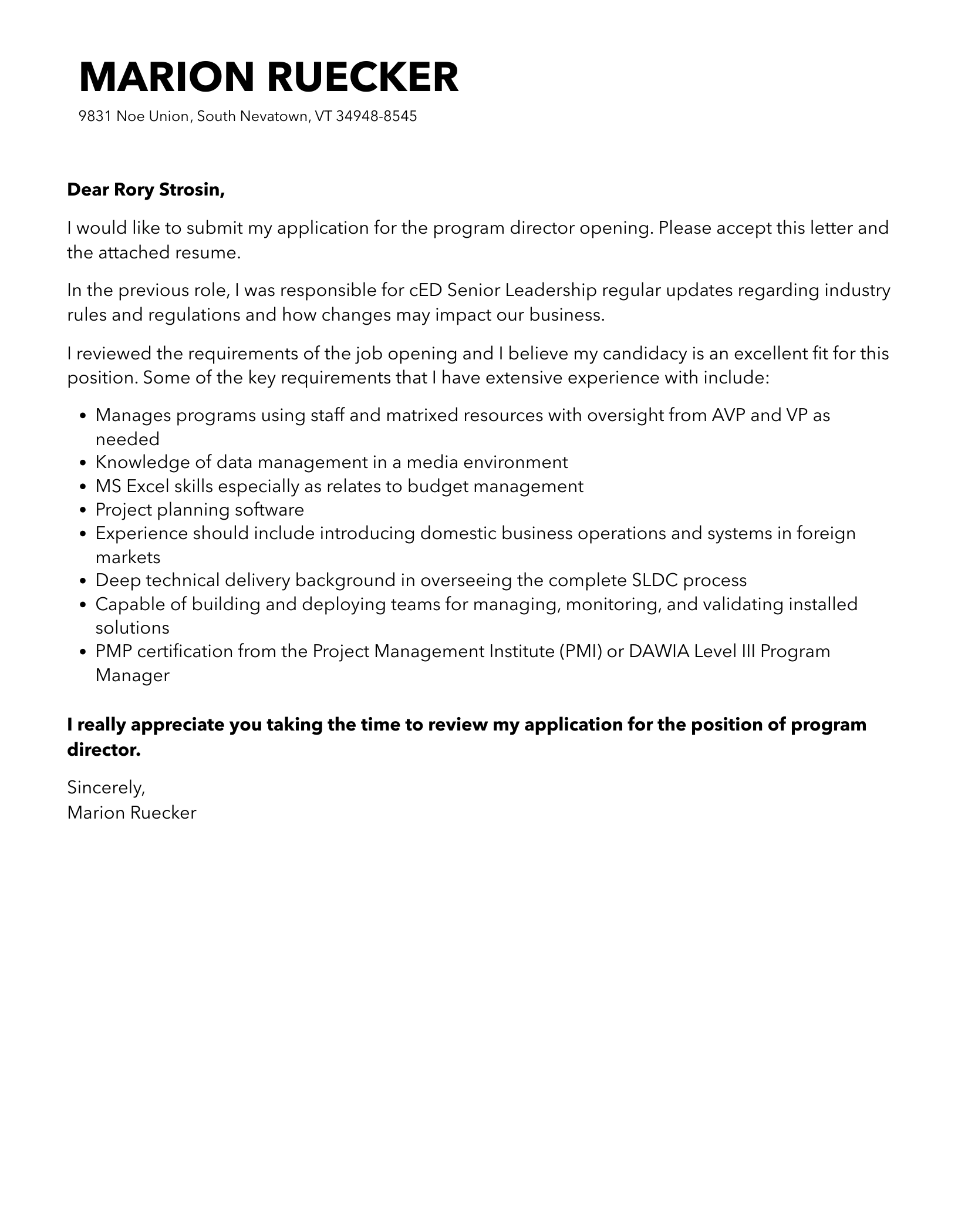Program Director Cover Letter Velvet Jobs