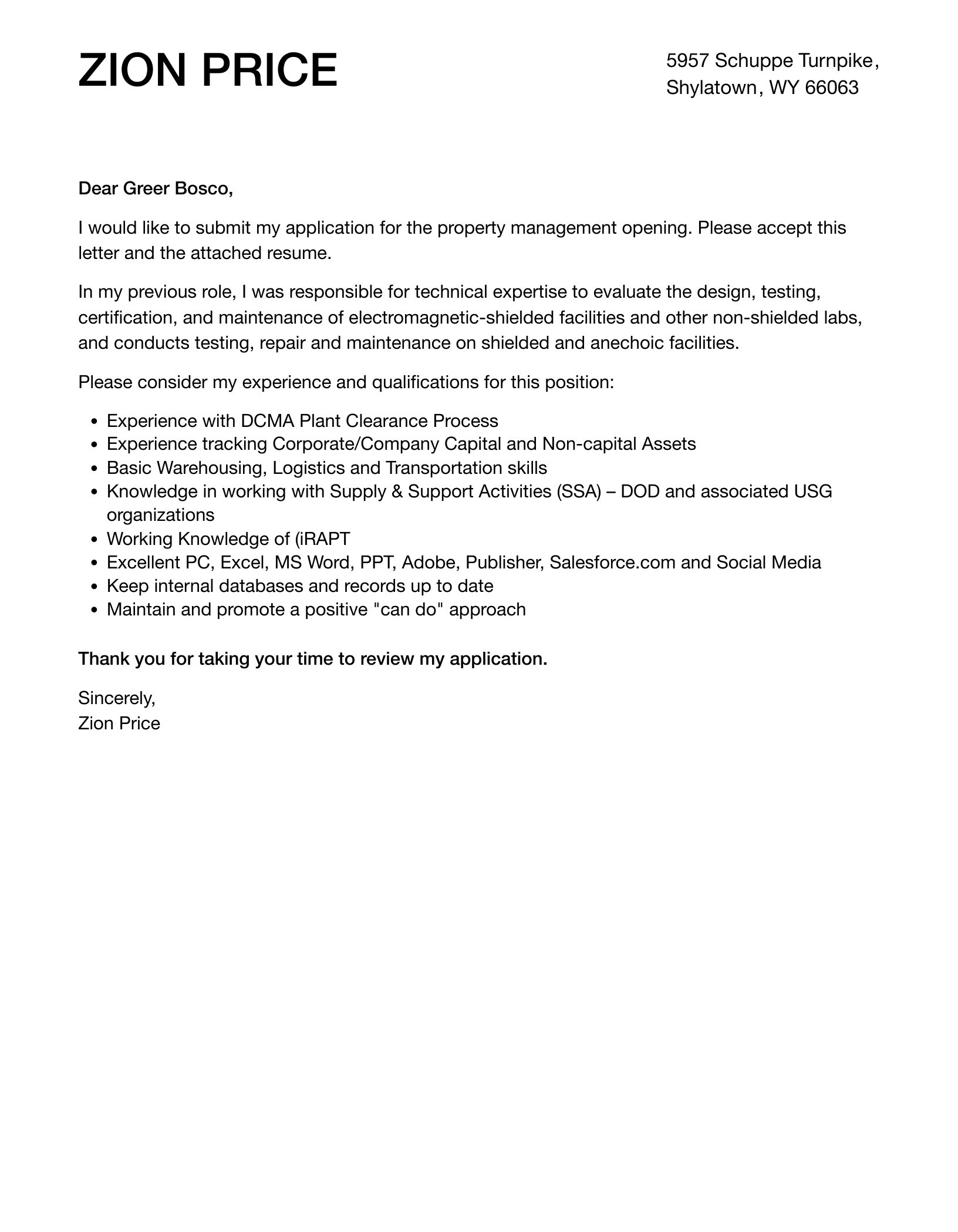 Property Management Cover Letter Velvet Jobs