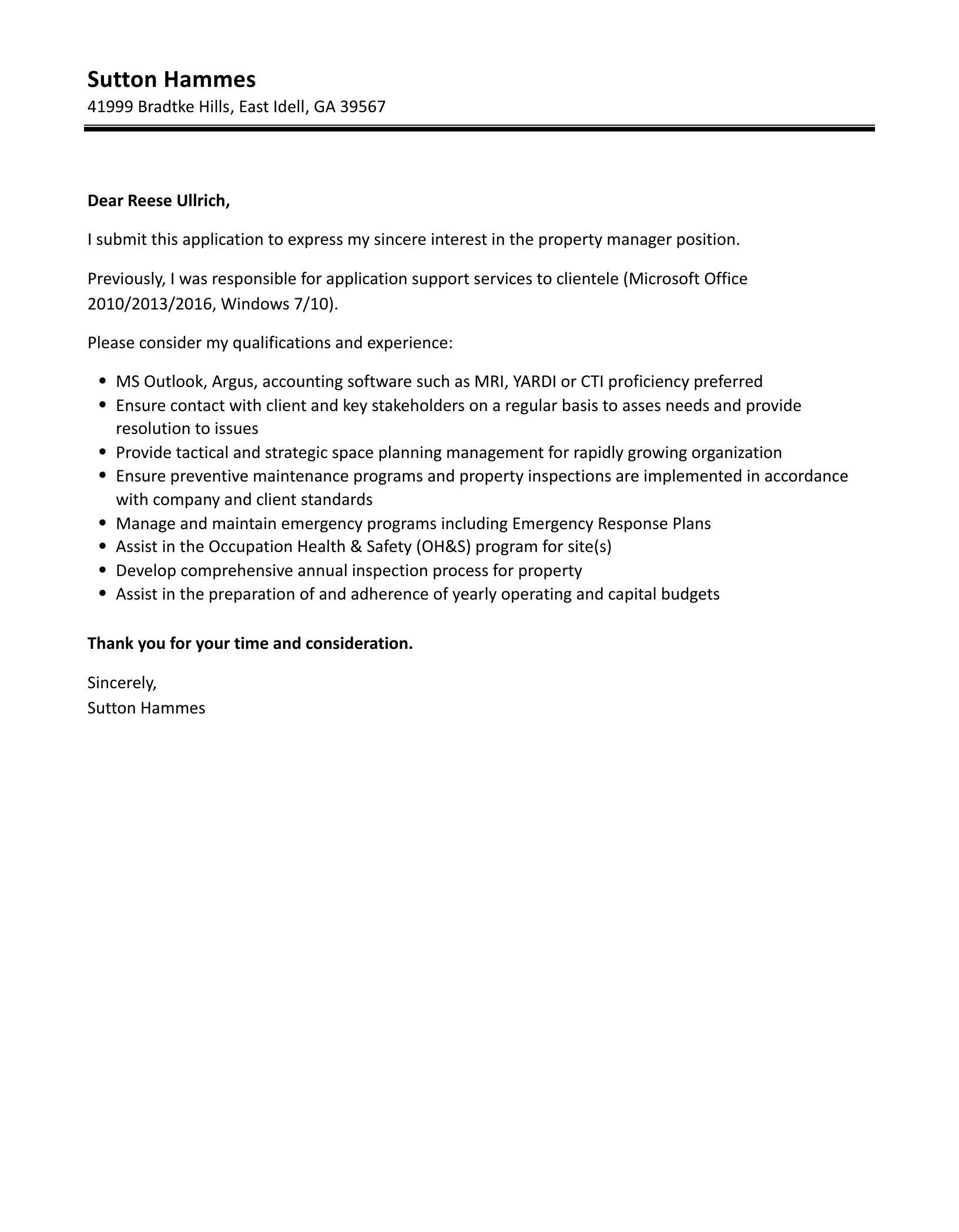 Property Manager Cover Letter Velvet Jobs