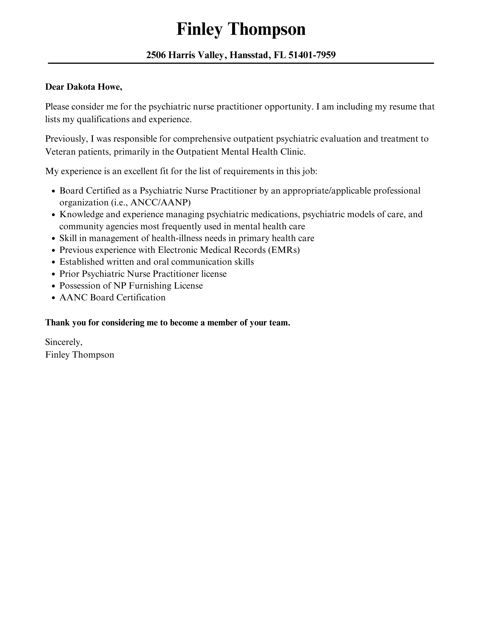 Psychiatric Nurse Practitioner Cover Letter Velvet Jobs